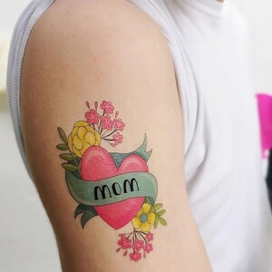 Mom Heart Tattoo. Mother's Day Set of 3 Temporary Tattoo Transfers of ...