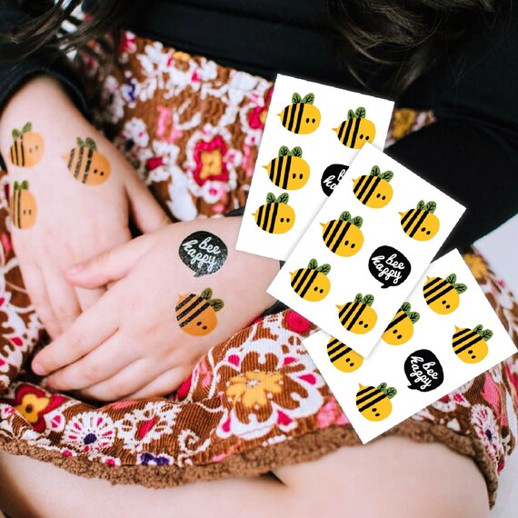 Bee Happy Birthday Party Temporary Tattoo Transfers. Kids Body Stickers ...