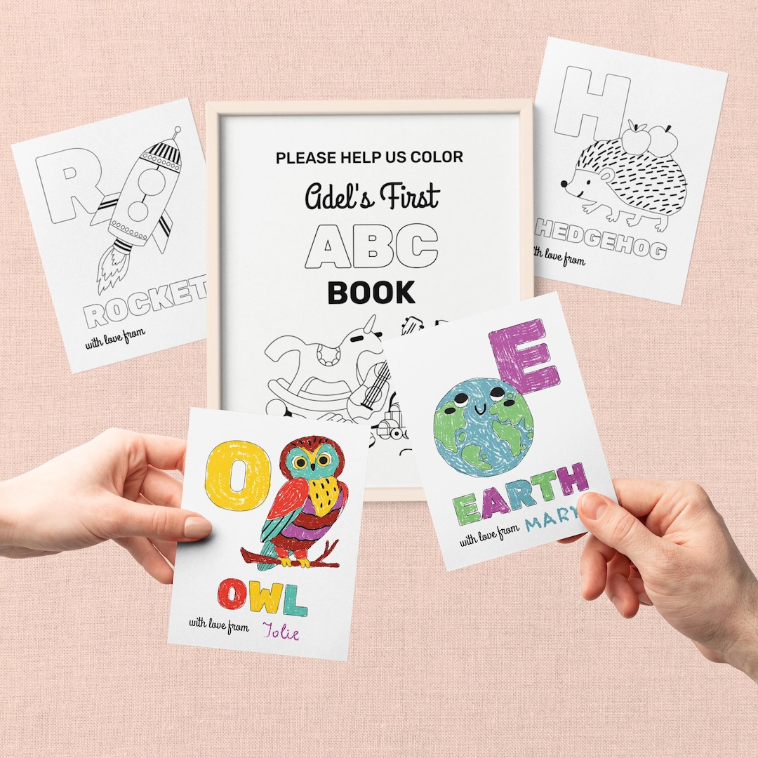 Printable First ABC Book Baby Shower Coloring Activity. Keepsake Guest ...