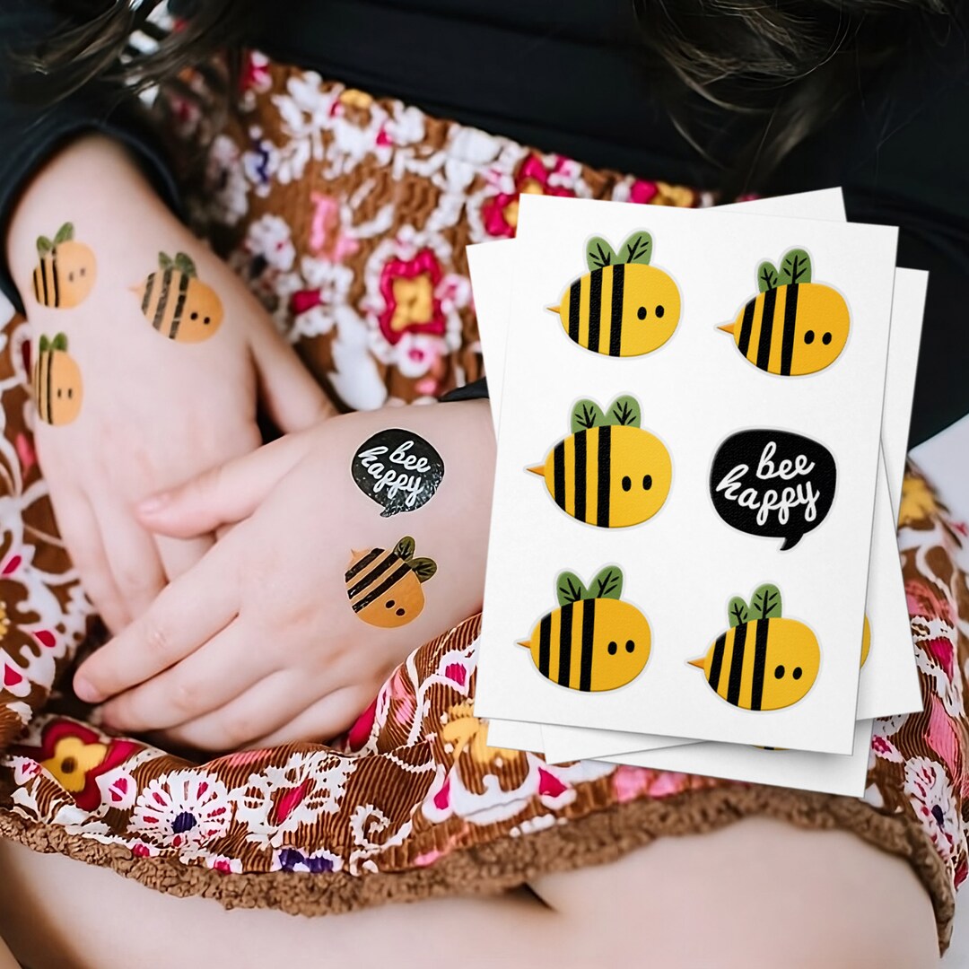 Honey Bee Day Party Temporary Tattoos. Set of 3 Happy Buzz Day Kids ...