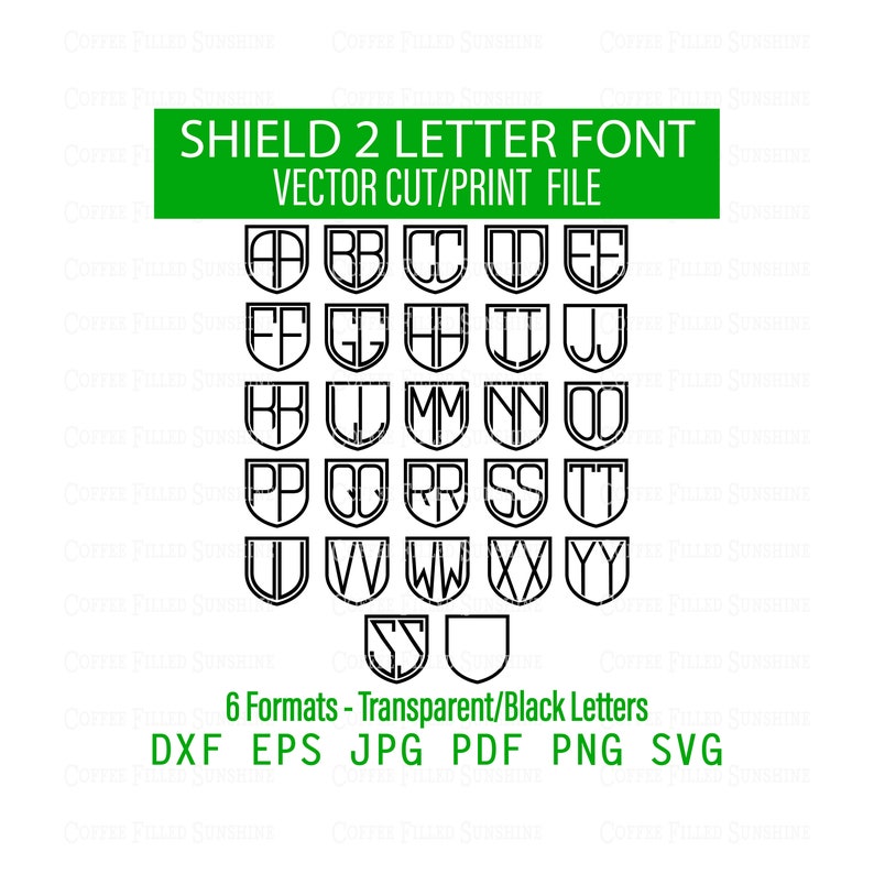 SHIELD 2 LETTER FONT Vector Cut/print File Instant Download - Etsy