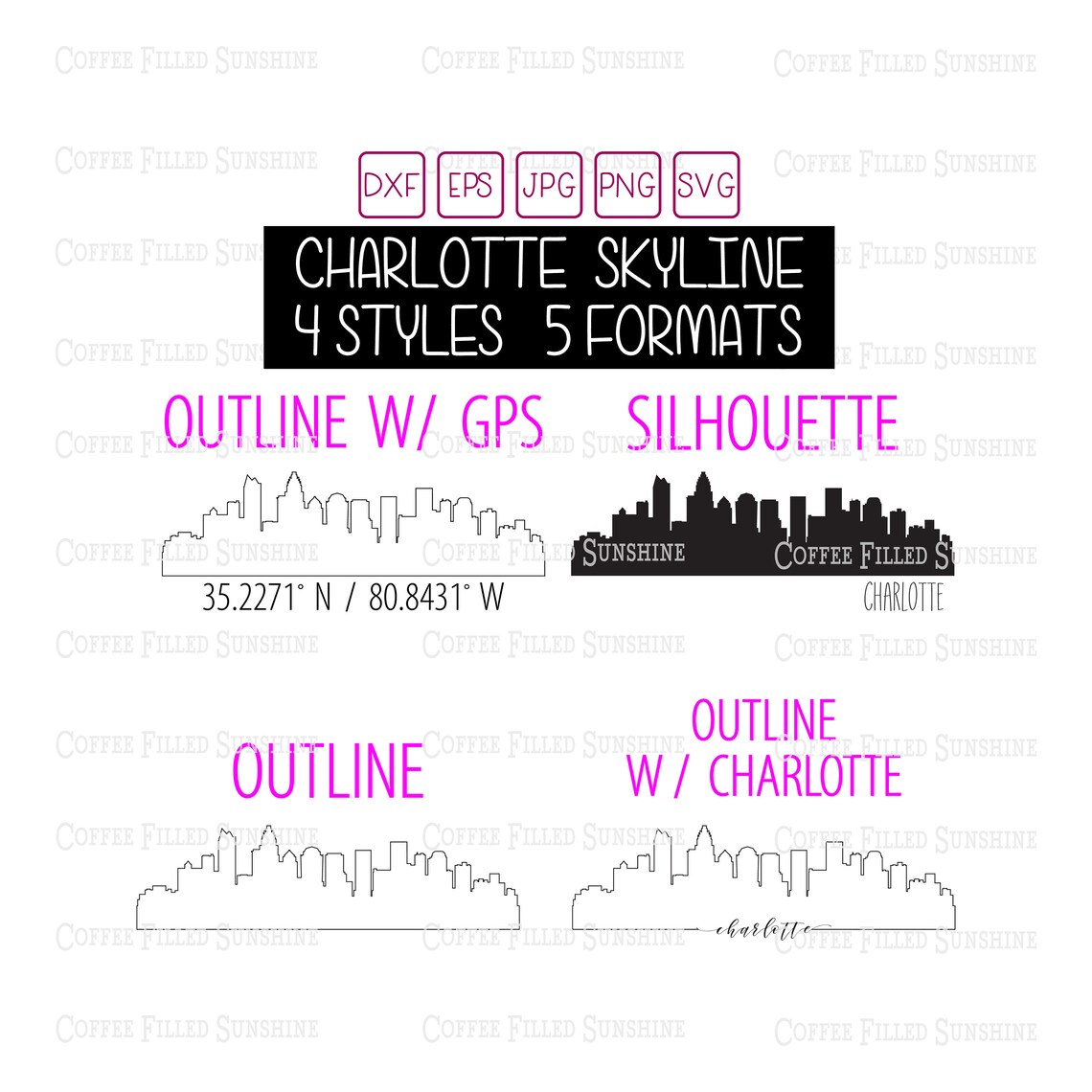 CHARLOTTE NC Skyline Instant Digital Download North - Etsy
