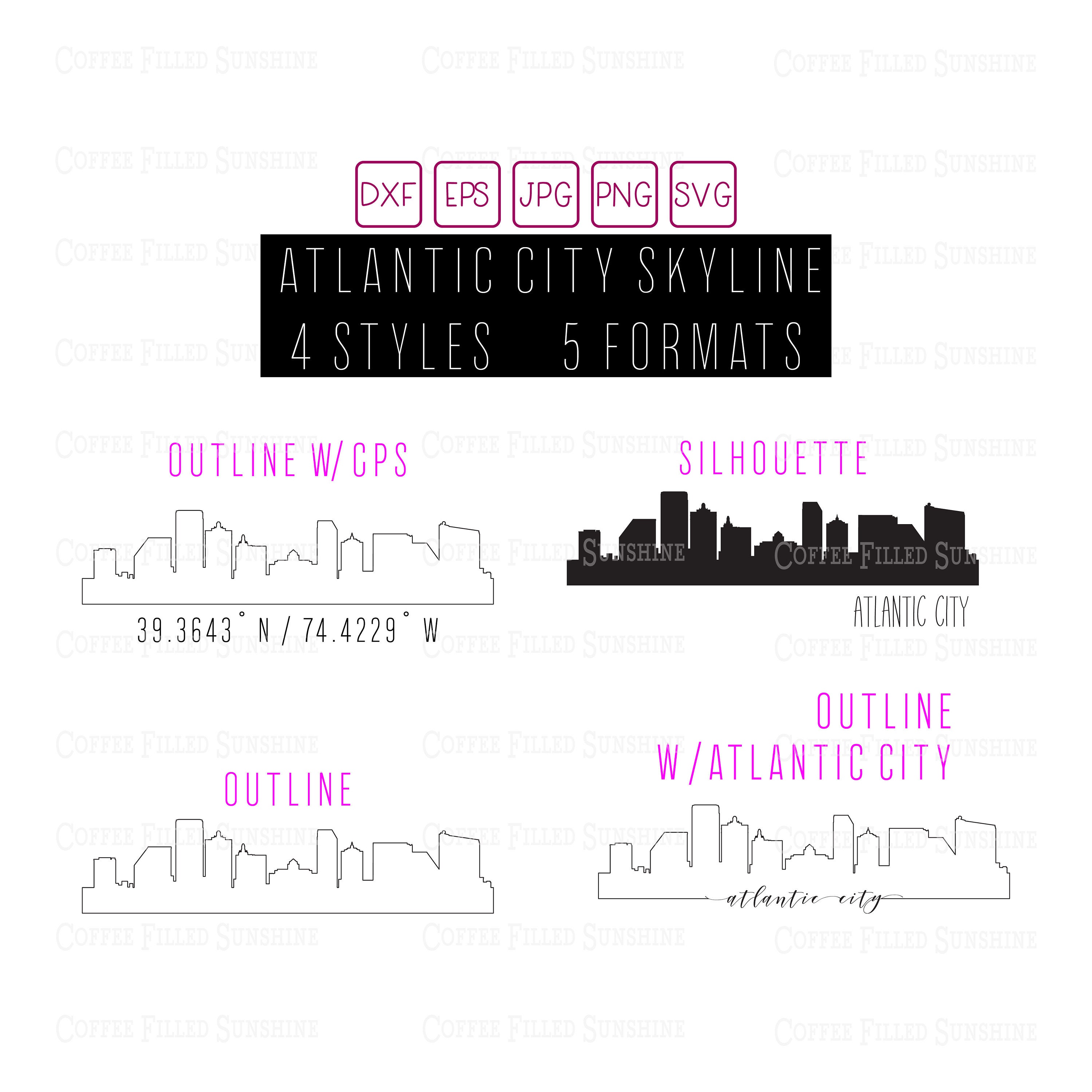 ATLANTIC CITY NJ Skyline Digital Cut/print Vector File Gps | Etsy