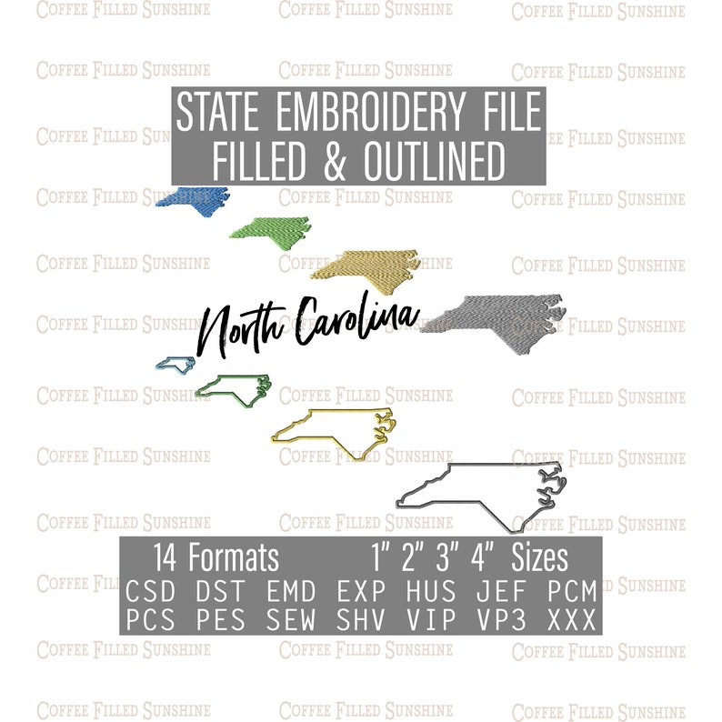 NORTH CAROLINA Embroidery File - Digital Download 4 NC Sizes Csd Dst ...