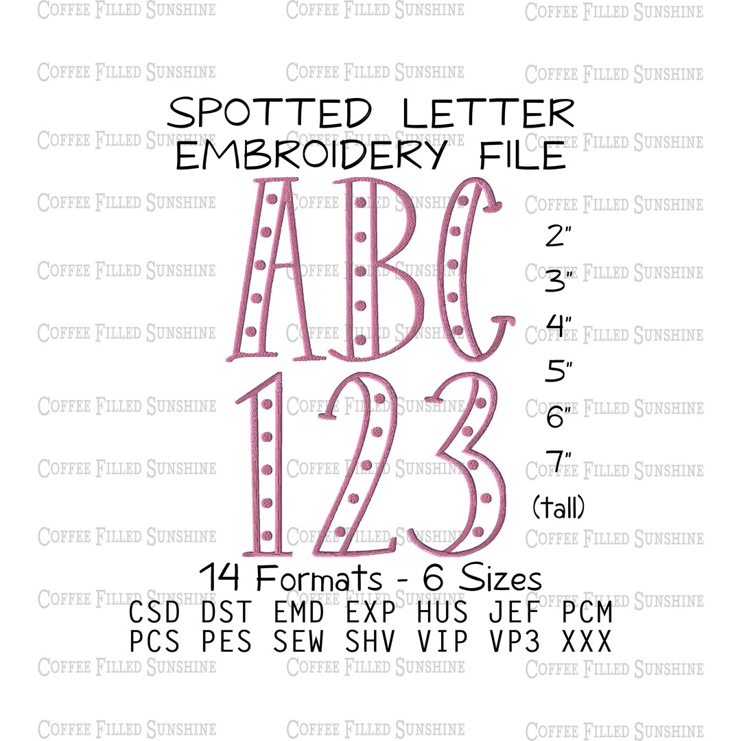 SPOTTED LETTER EMBROIDERY - 6 Sizes, Monogram Font, Instant Download ...