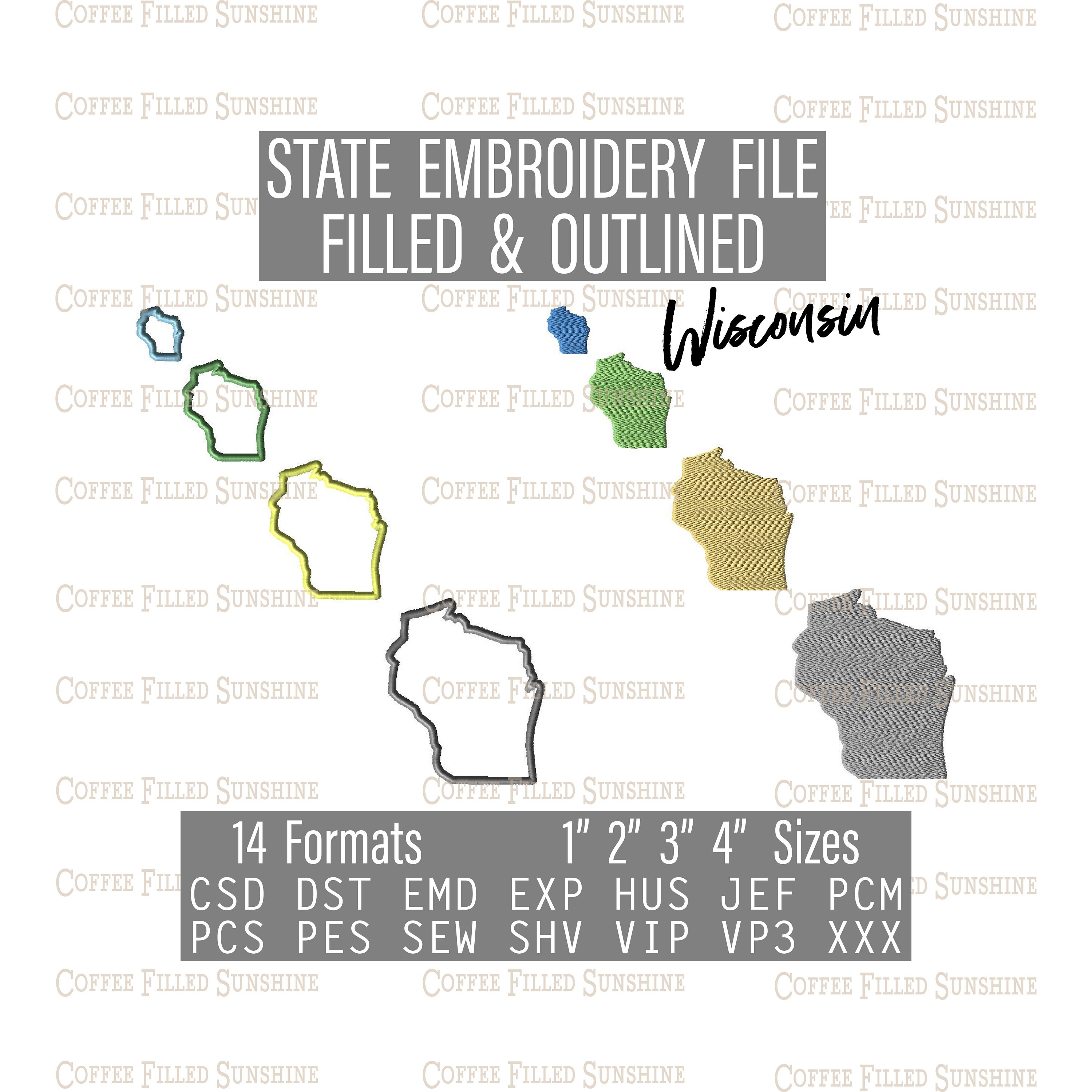 WISCONSIN EMBROIDERY File - Digital Download 4 WI Sizes Csd Dst Emd Exp ...