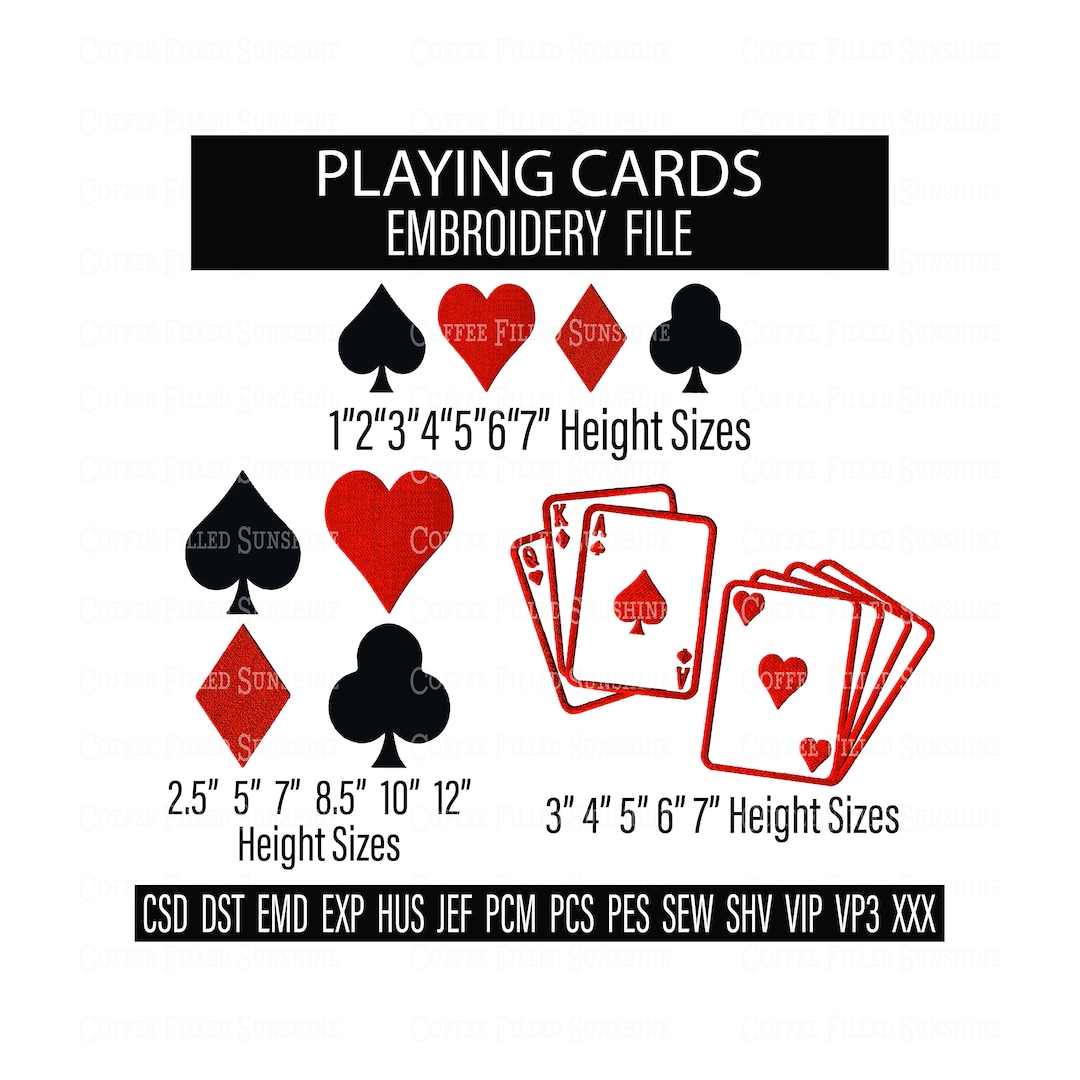 PLAYING CARDS EMBROIDERY File - Instant Digital Download - Csd Dst Emd ...