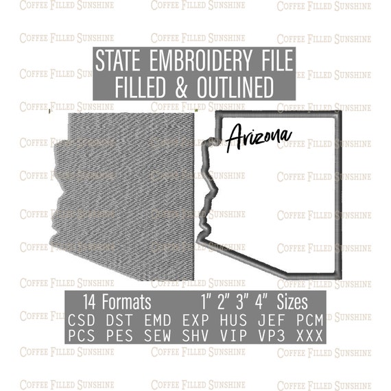 ARIZONA EMBROIDERY File Digital Download 4 AZ State Sizes | Etsy