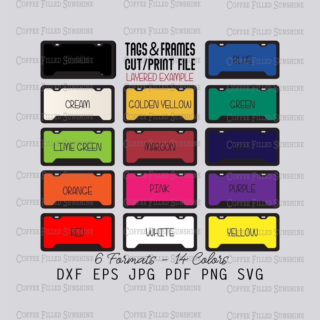 LICENSE PLATE Frame and Letters - Cut/print Vectors, Digital Car Tag ...