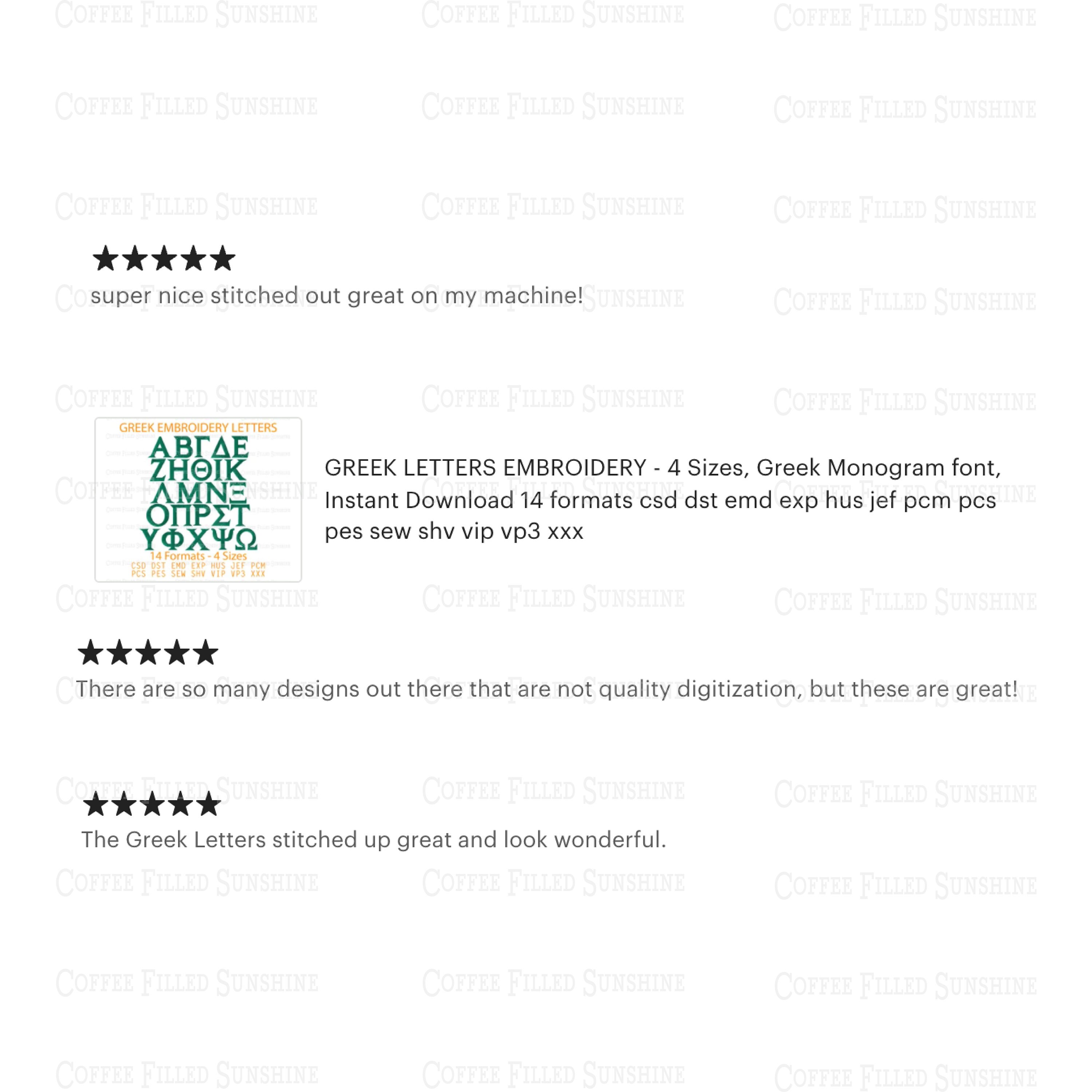 GREEK LETTERS EMBROIDERY 3 Sizes Greek Monogram Font - Etsy