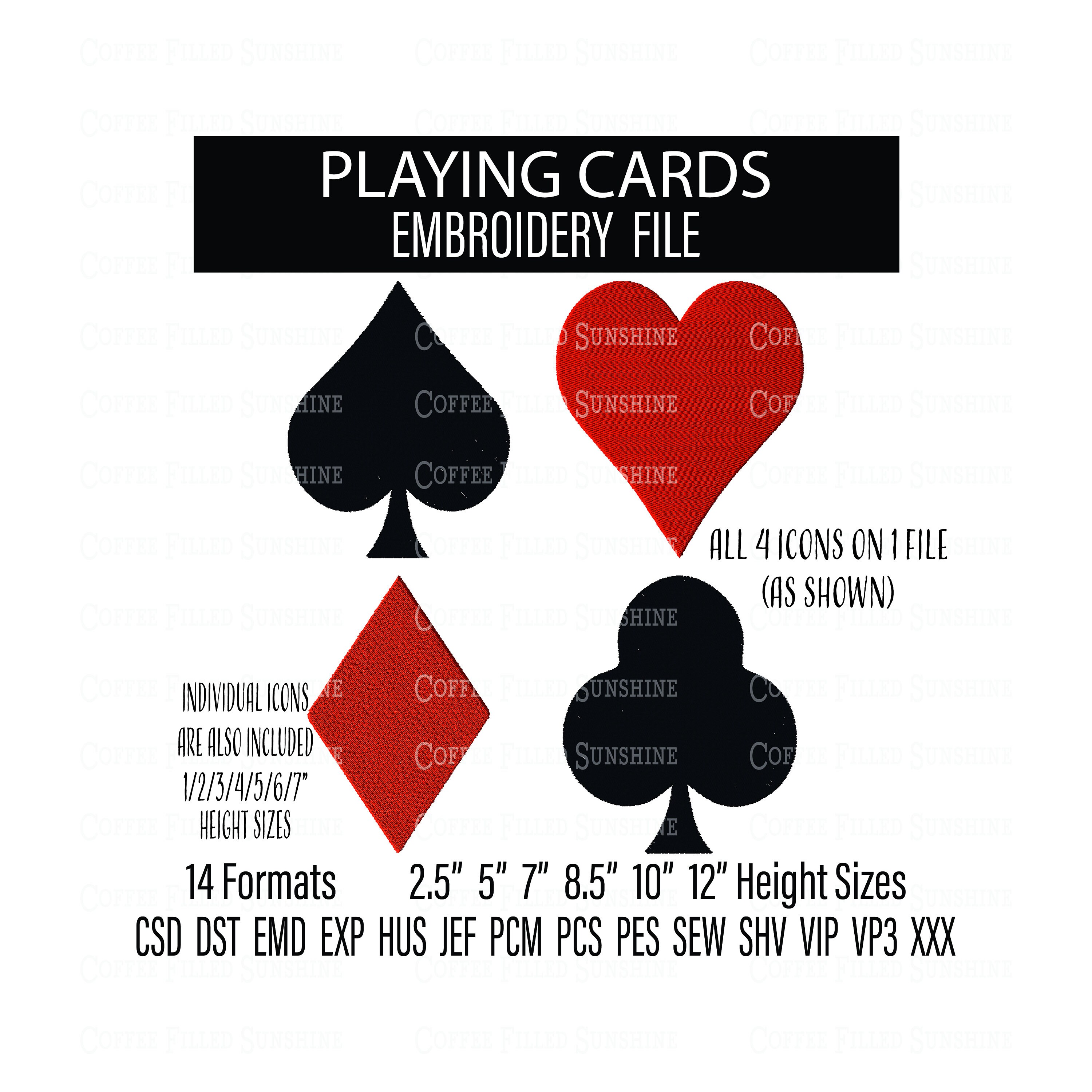 PLAYING CARDS EMBROIDERY File - Instant Digital Download - Csd Dst Emd ...