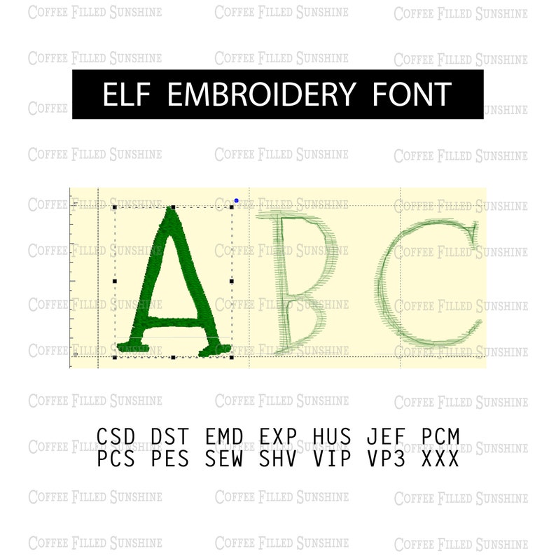 ELF EMBROIDERY FONT - File, Instant Digital Download, Csd, Dst Emd Exp ...