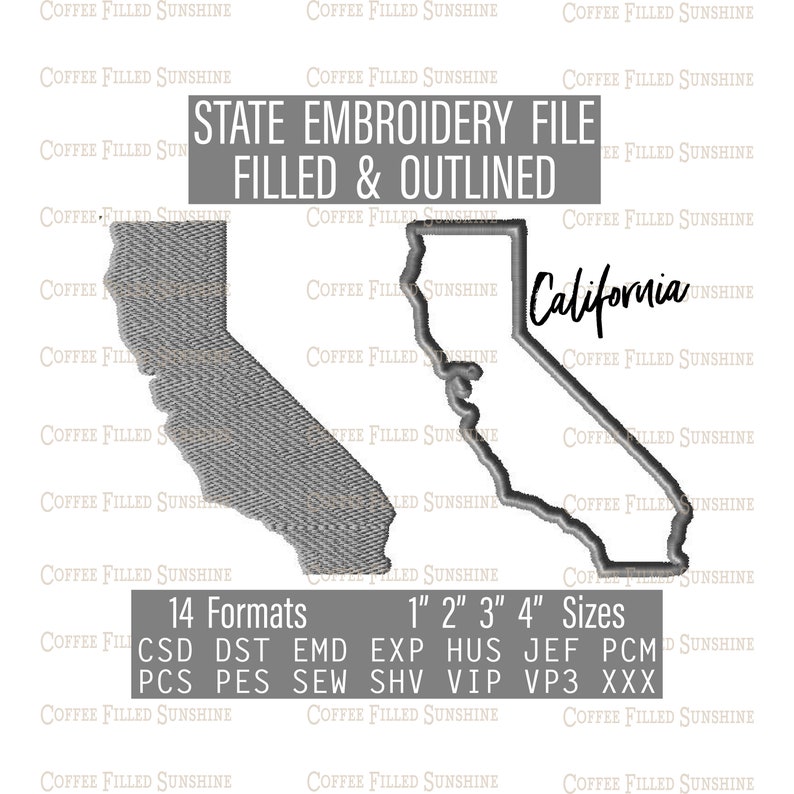 CALIFORNIA EMBROIDERY File - Digital Download, 4 CA Sizes Csd Dst Emd ...