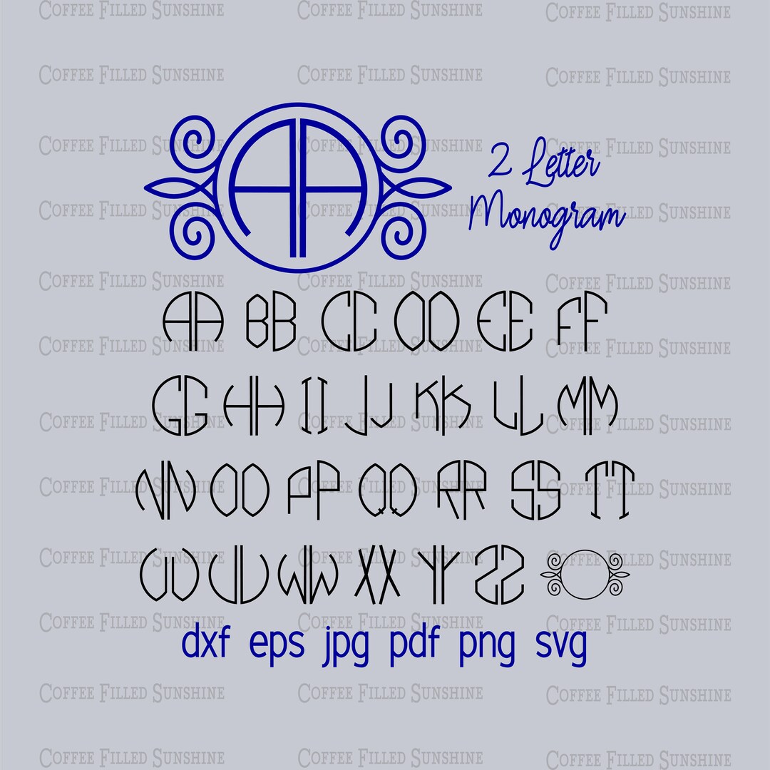 2 LETTER Circle Monogram Font - Digital Cut File, Instant Download, Dxf ...