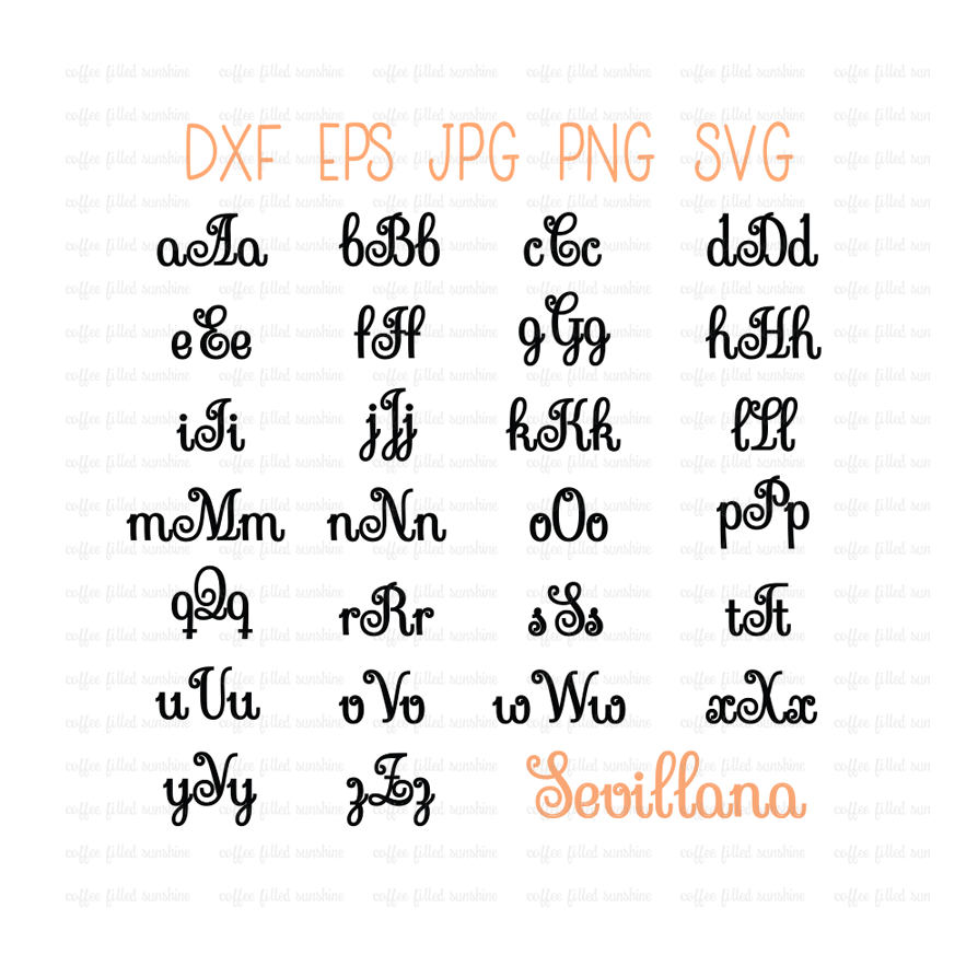 SEVILLANA SVG FILE Script Letters Digital Alphabet Cut | Etsy
