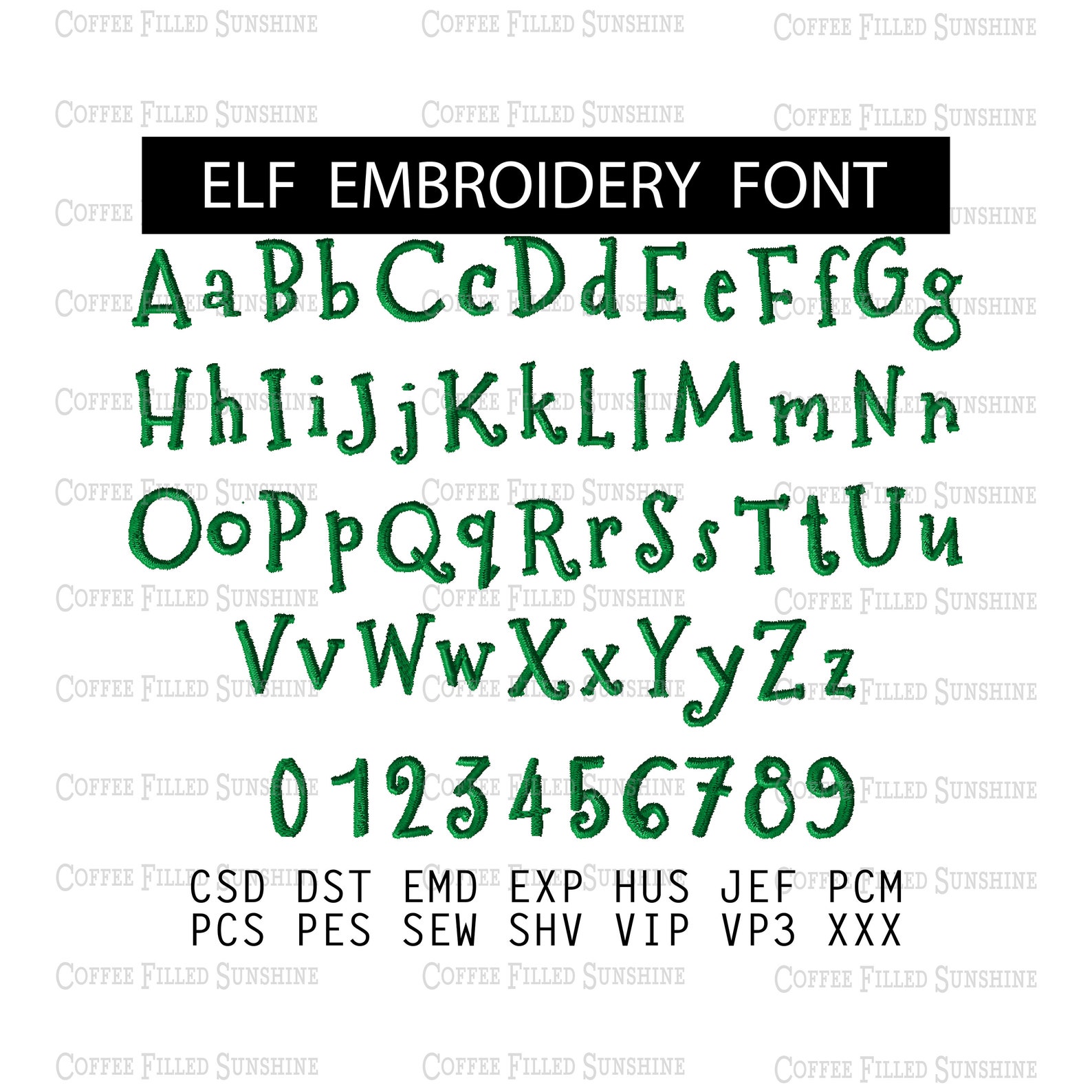 ELF EMBROIDERY FONT - File, Instant Digital Download, Csd, Dst Emd Exp ...