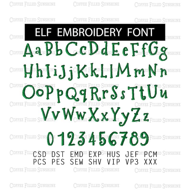 ELF EMBROIDERY FONT - File, Instant Digital Download, Csd, Dst Emd Exp ...