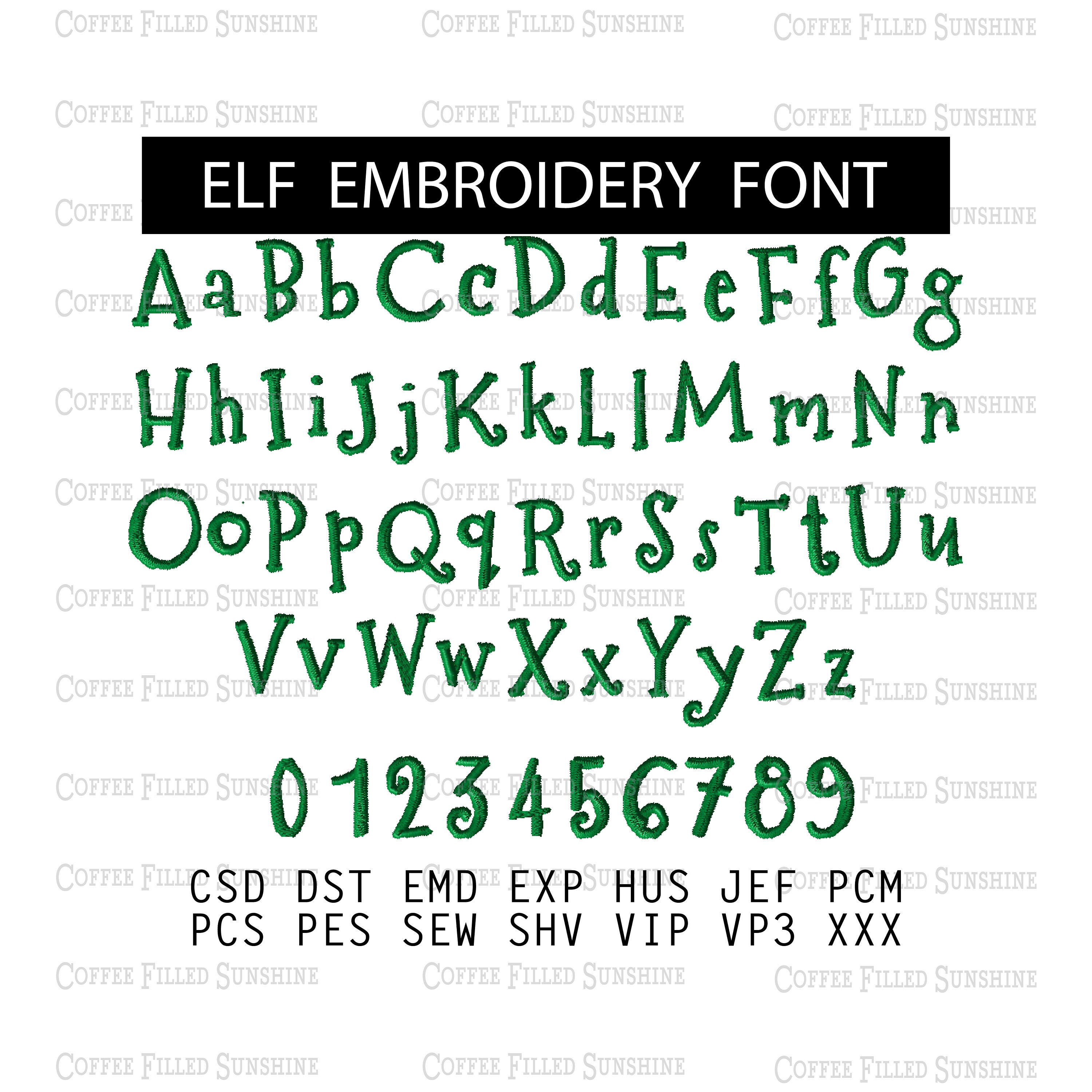 ELF EMBROIDERY FONT - File, Instant Digital Download, Csd, Dst Emd Exp ...