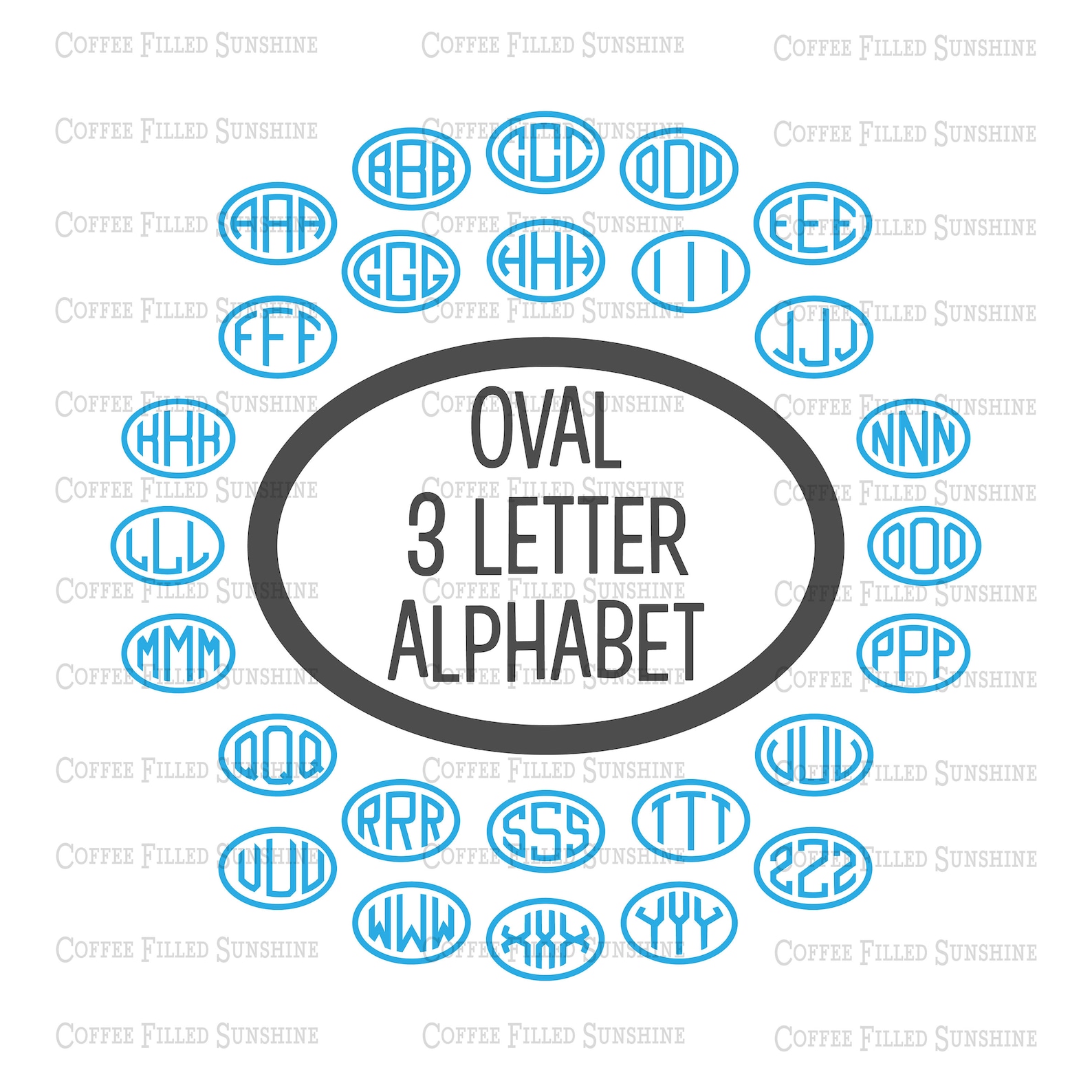 OVAL 3 LETTER MONOGRAM Oval Shaped Font Oval Alphabet Boys - Etsy
