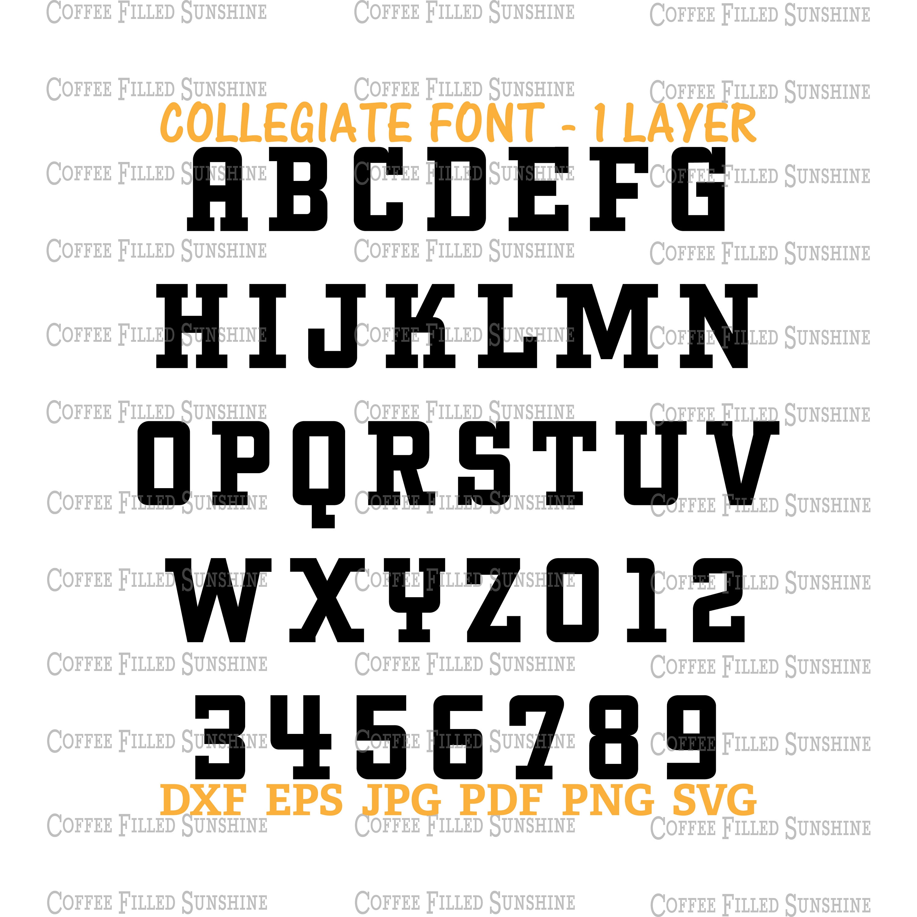 COLLEGIATE FONT - Digital Download - 1 2 3 Layer Cut File, Printable ...