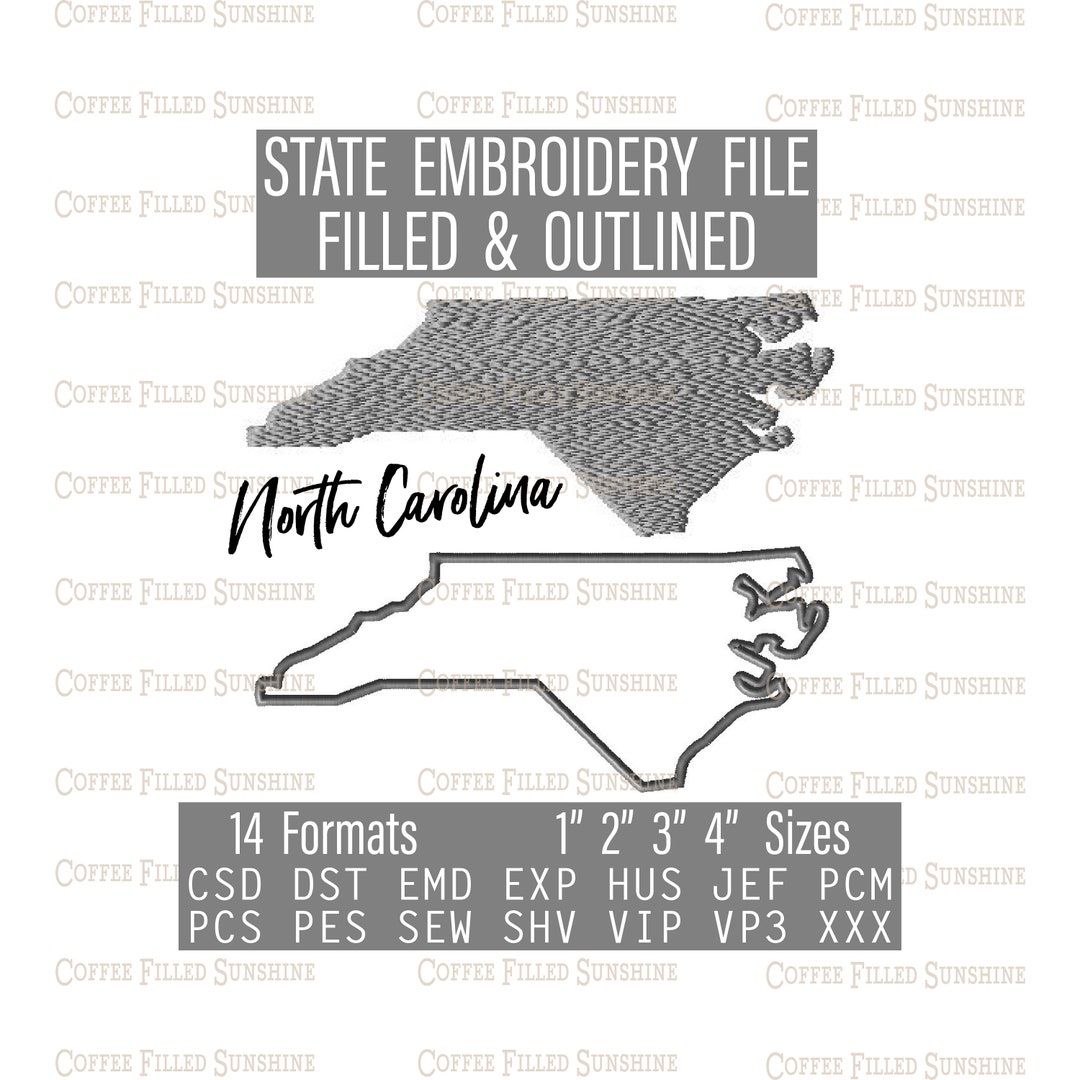 NORTH CAROLINA Embroidery File - Digital Download 4 NC Sizes Csd Dst ...