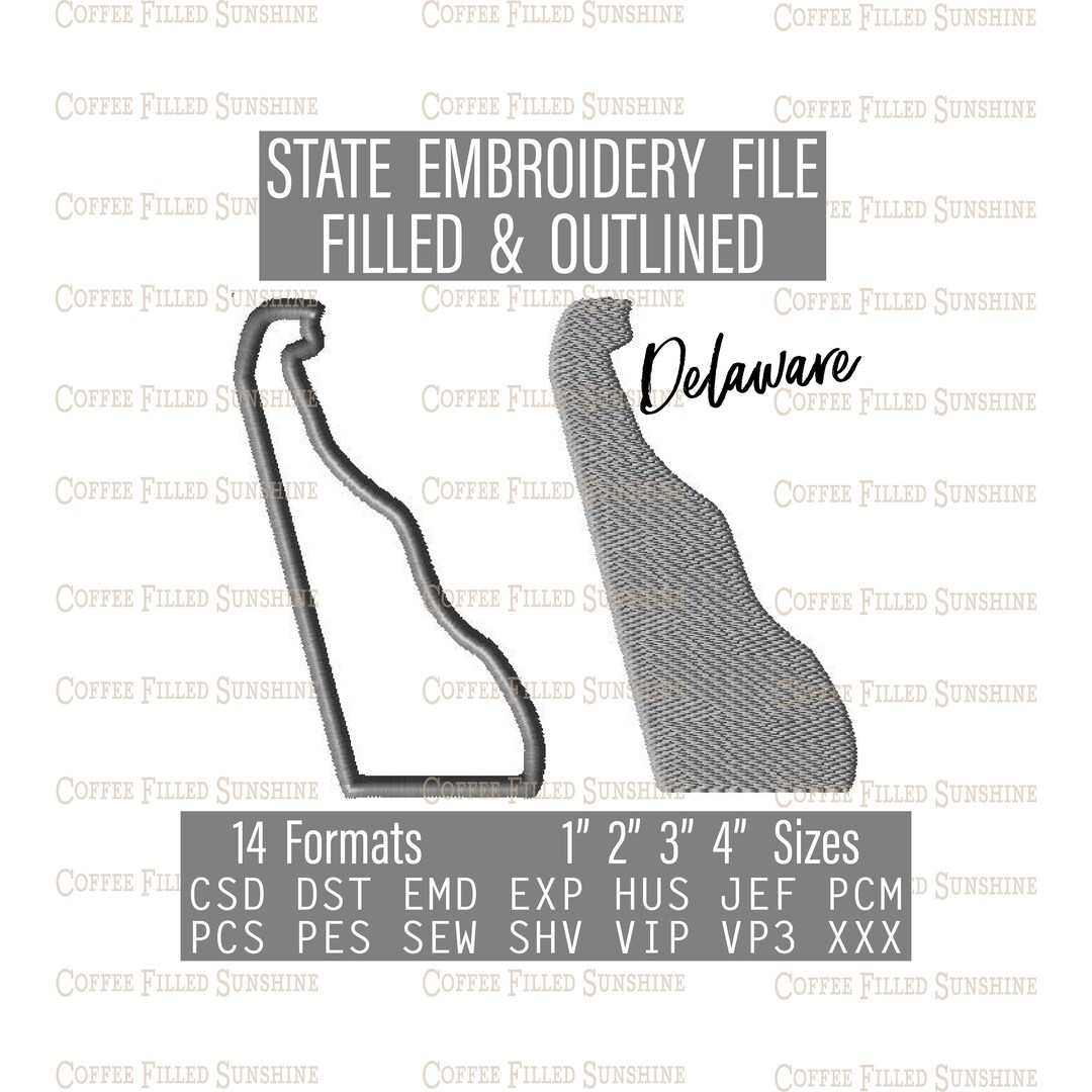 DELAWARE EMBROIDERY File - Digital Download, 4 DE Sizes Csd Dst Emd Exp ...