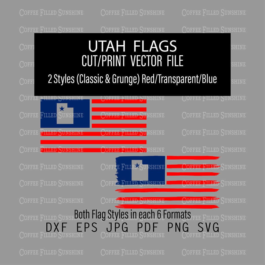 UTAH Flag - UT State Cutout in USA Flag, Grunge & Classic Flag, Instant ...