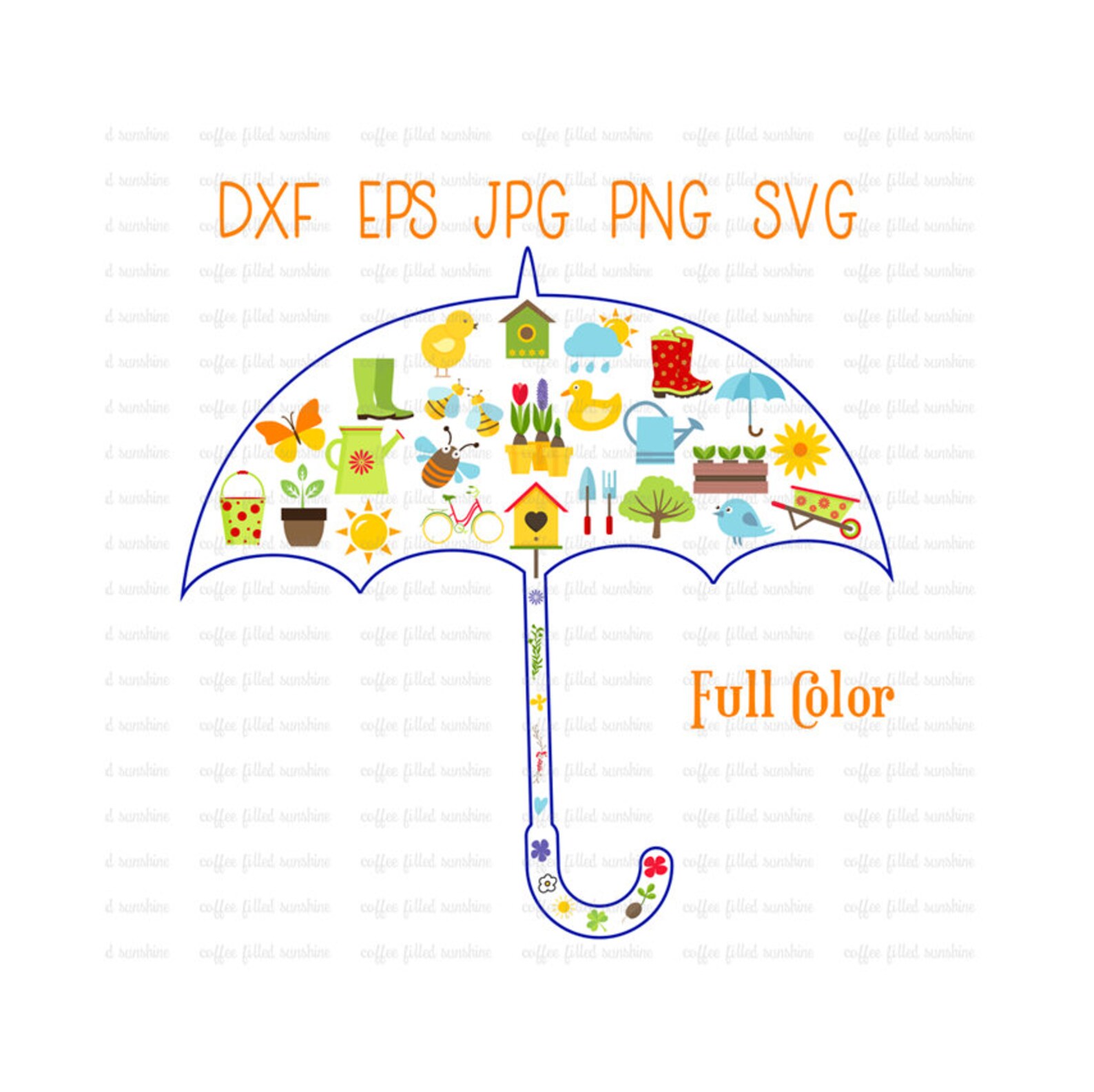 SPRING CLIPART Digital Colored Spring Icons Umbrella - Etsy