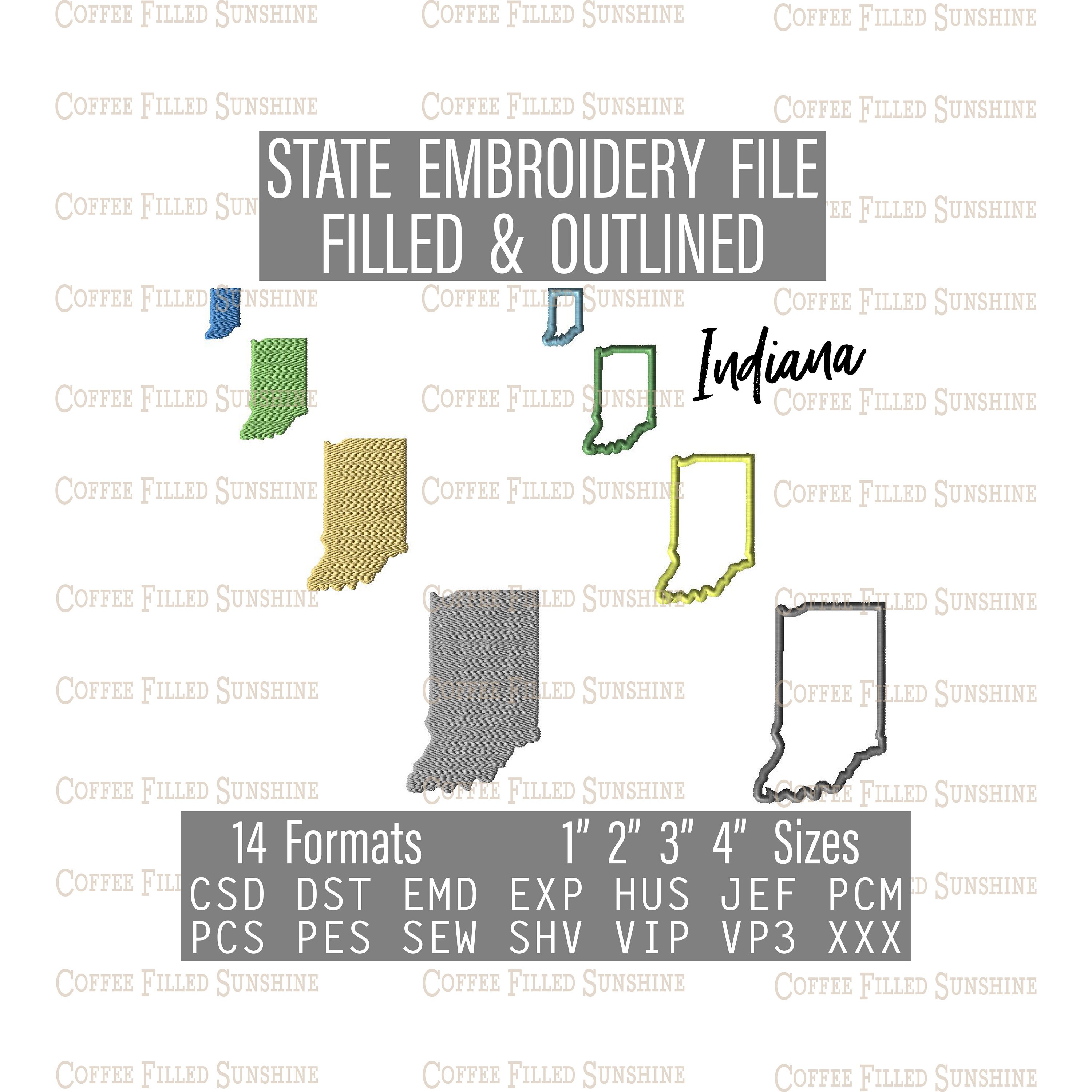 4 Sizes State of Indiana Applique Machine Embroidery Design Craft ...