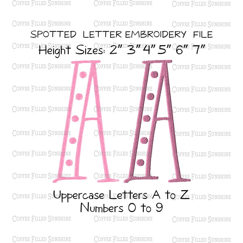 SPOTTED LETTER EMBROIDERY - 6 Sizes, Monogram Font, Instant Download ...