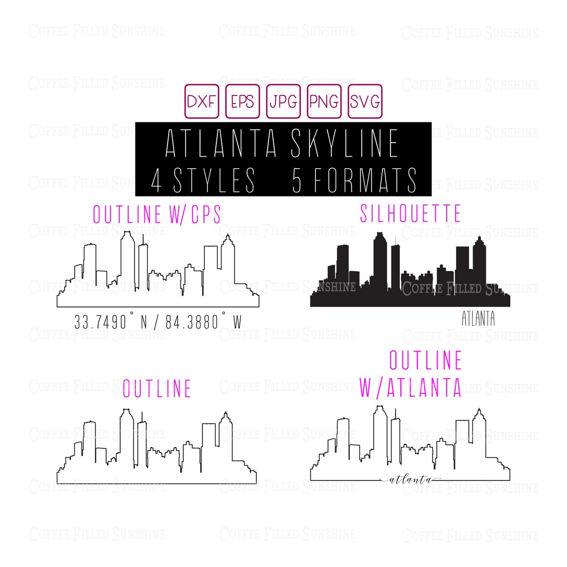 ATLANTA GA SKYLINE - Instant Digital Download, Atlanta Georgia Usa Gps ...
