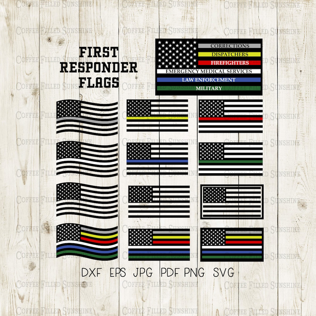 FIRST RESPONDER FLAG - Police, Firefighter, Medical, Military Cut Print ...