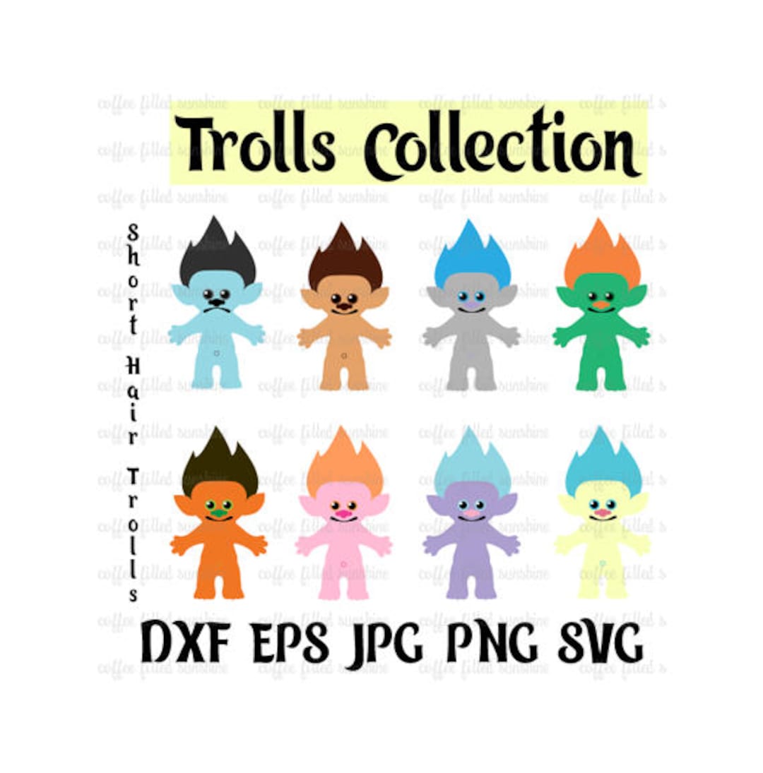 TROLL DOLLS SVG - 16 Colored Trolls, Troll Hair, Digital, Cut Print ...