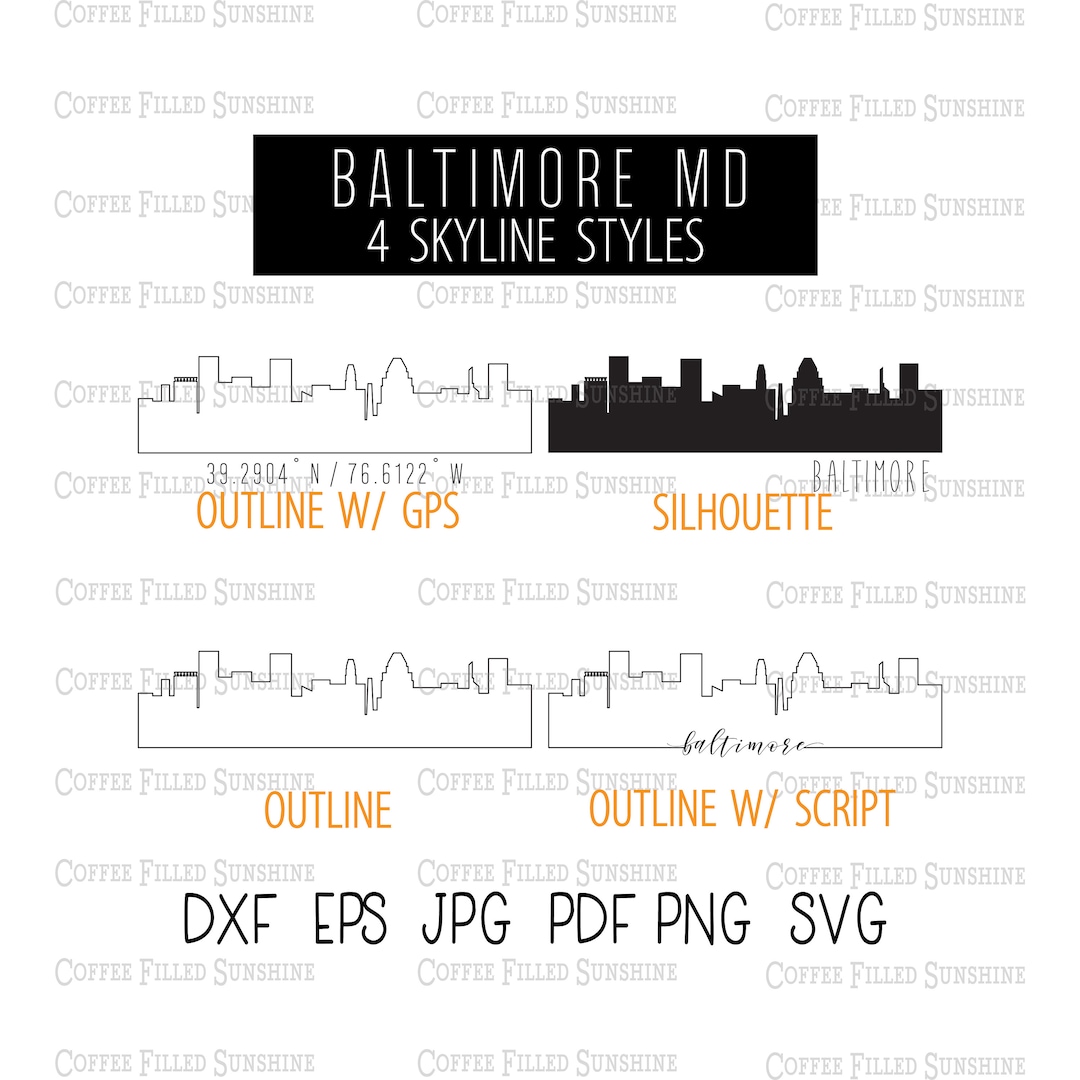 BALTIMORE MD City SKYLINE - Instant Digital Download, Gps Coordinates ...