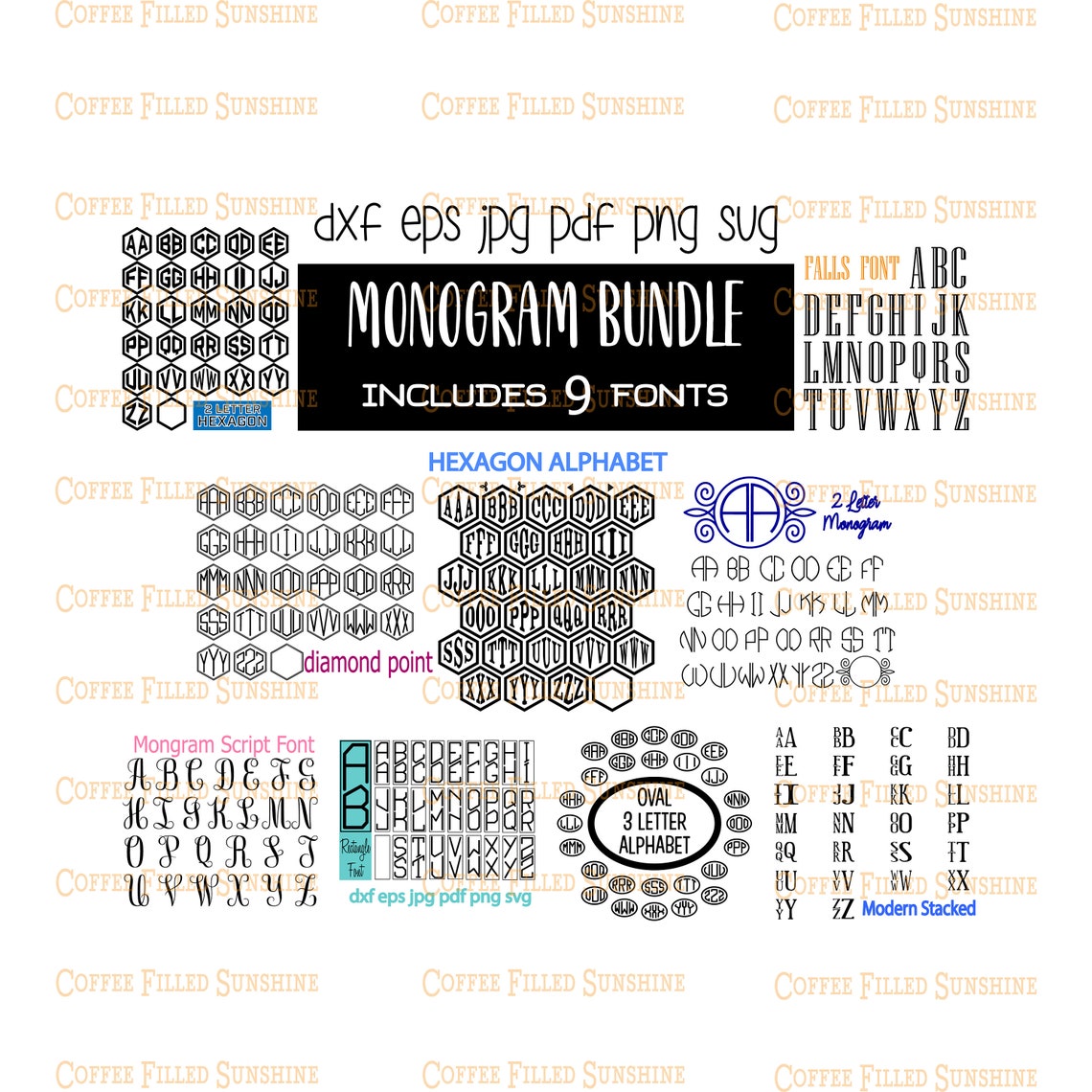 MONOGRAM VECTOR FONT Bundle Dxf Eps Jpg Pdf Png Svg - Instant Download ...