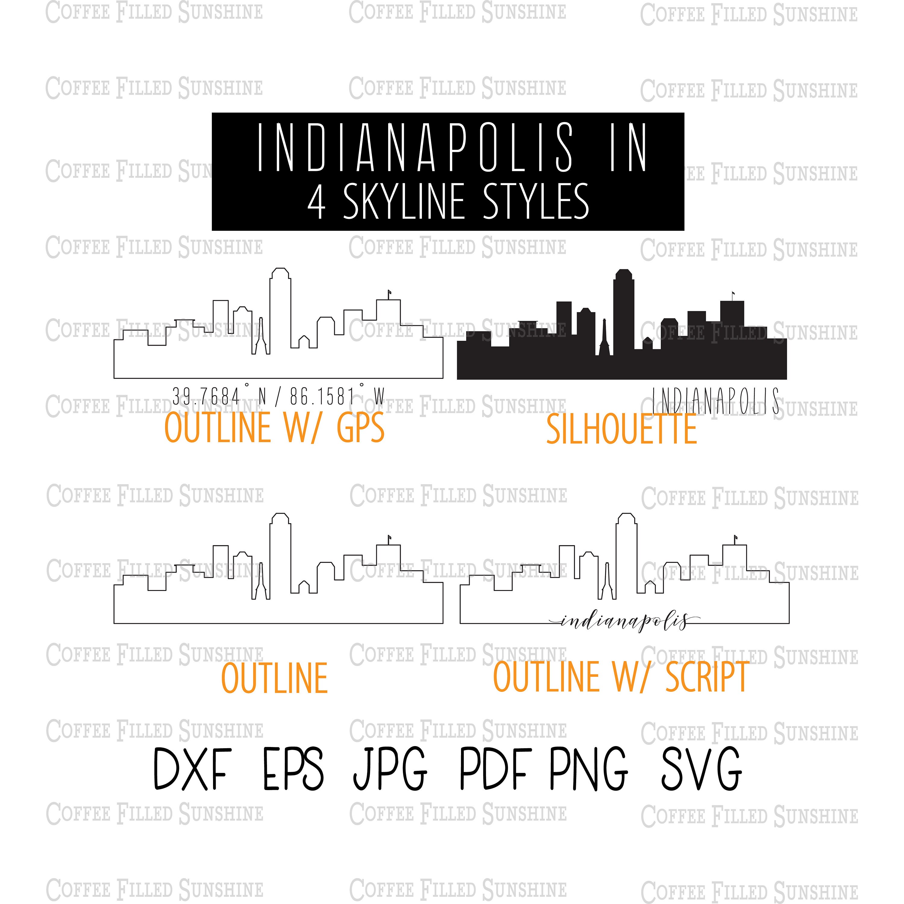 INDIANAPOLIS IN City SKYLINE - Instant Digital Download, Gps ...