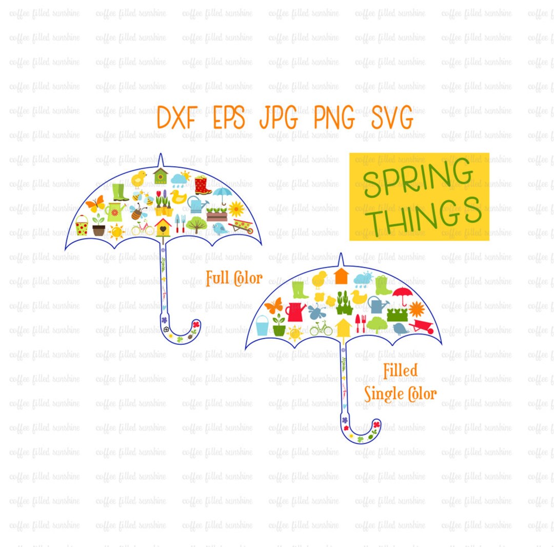 SPRING CLIPART, Digital, Colored, Spring Icons, Umbrella, Bicycle ...