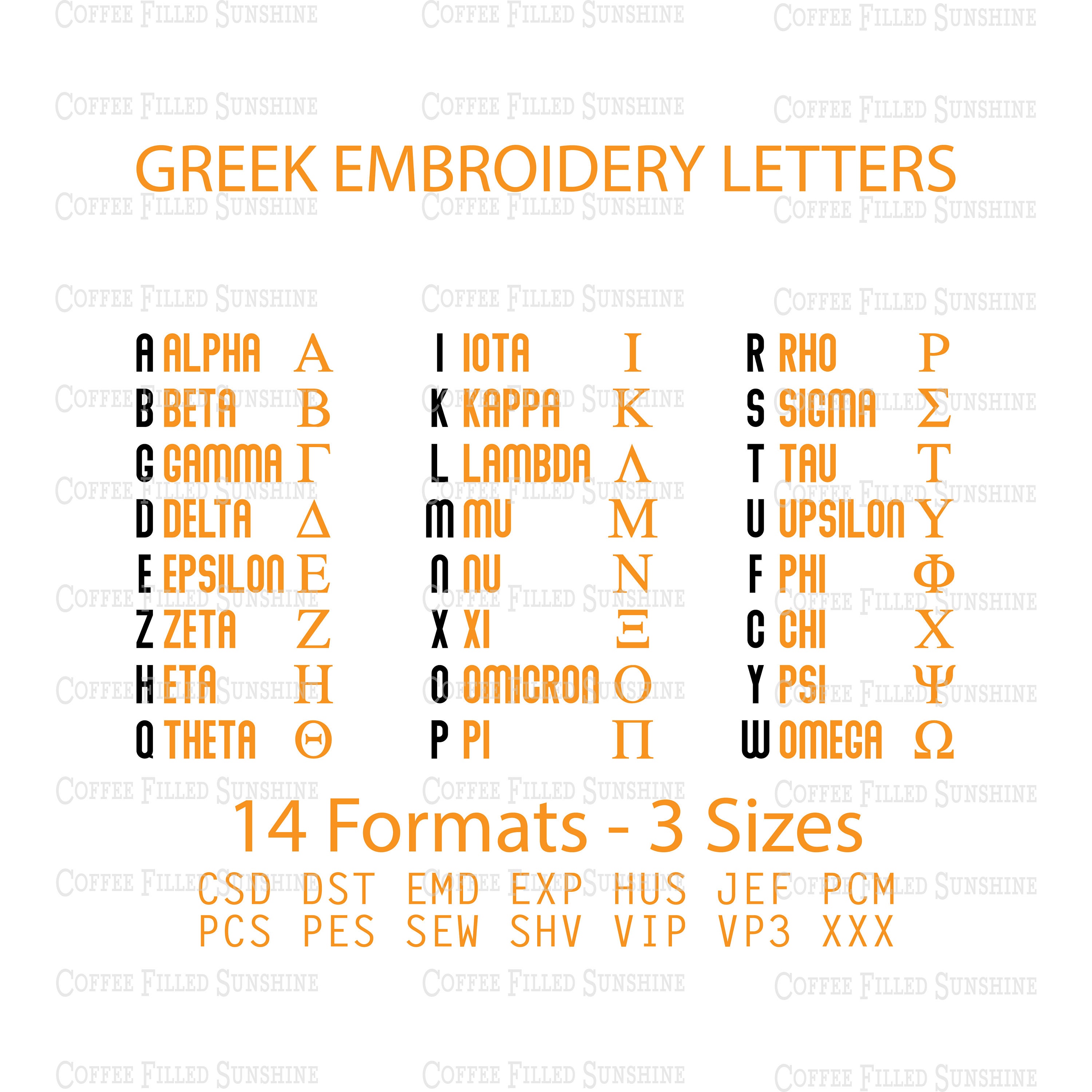 GREEK LETTERS EMBROIDERY 3 Sizes Greek Monogram Font - Etsy