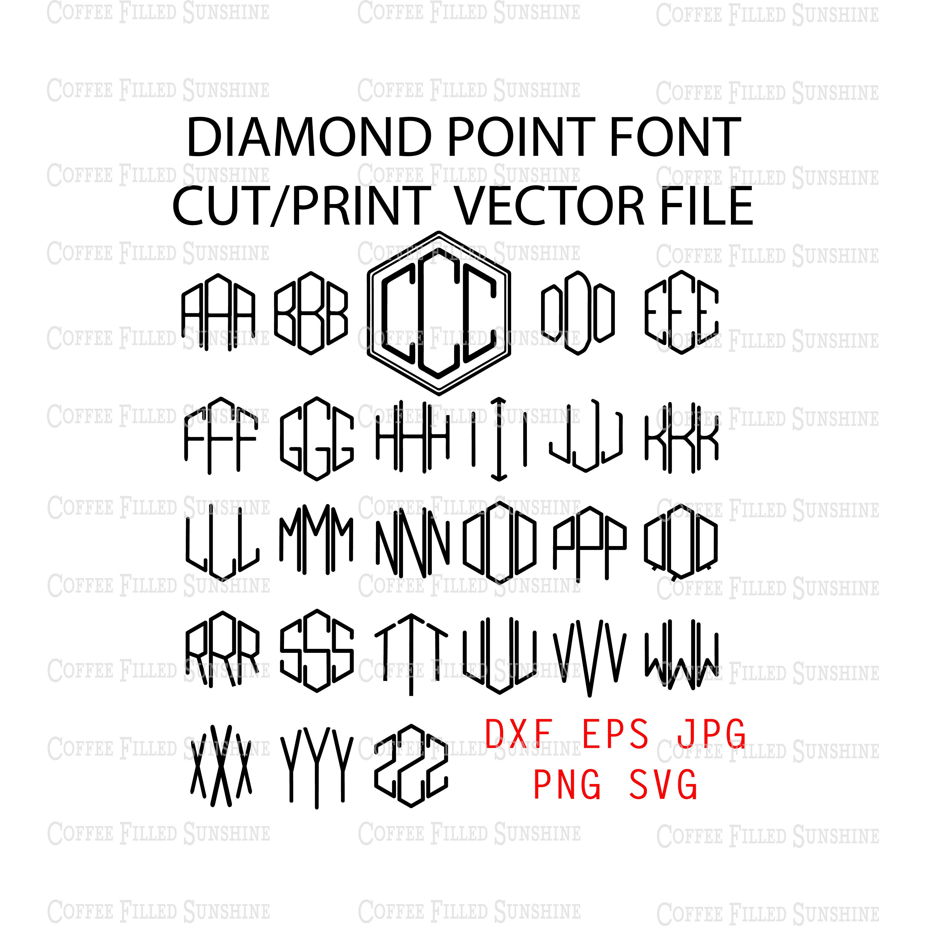 DIAMOND POINT MONOGRAM Digital Cut File Diamond Font Boys | Etsy