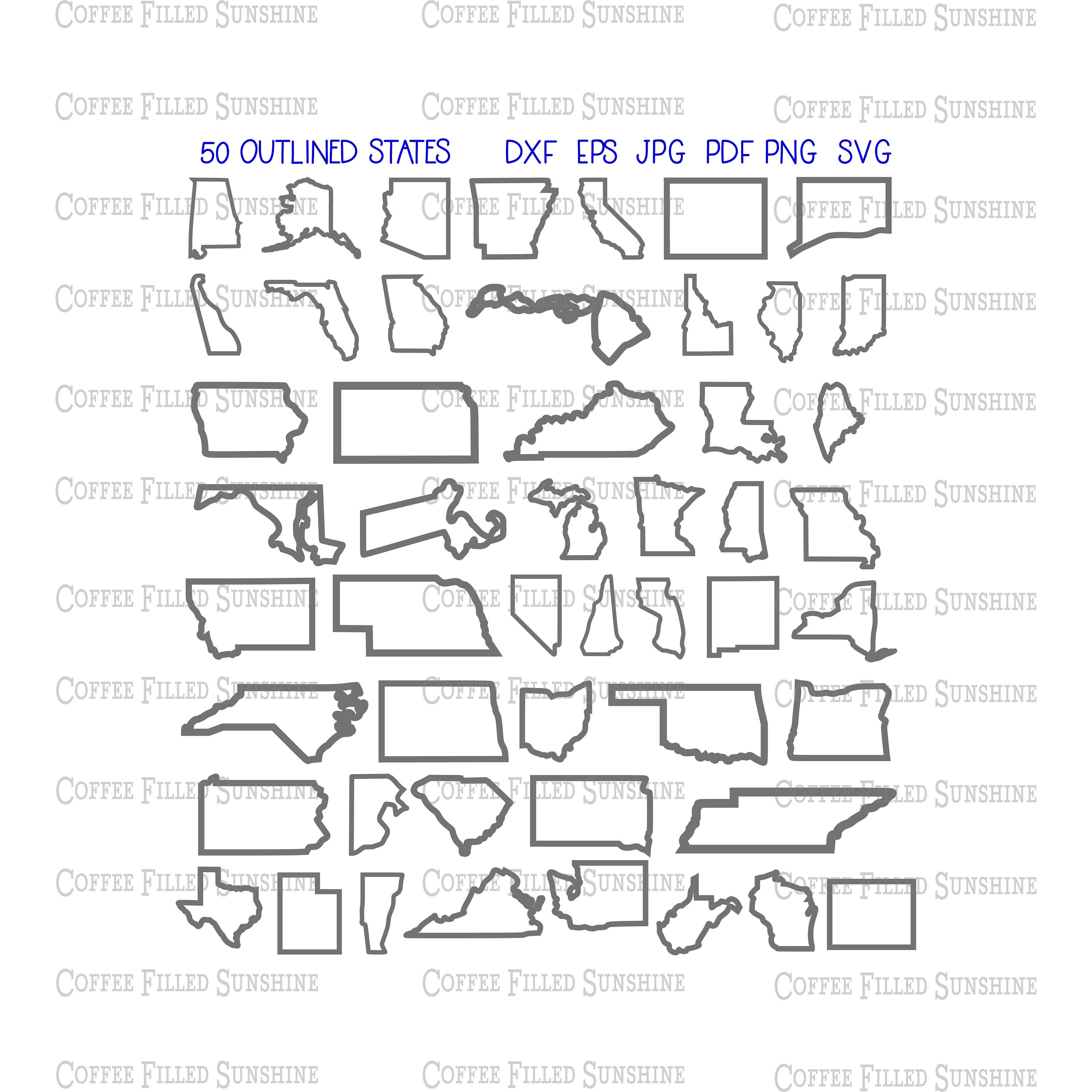 USA 50 OUTLINED States Digital Cut File America Clipart - Etsy