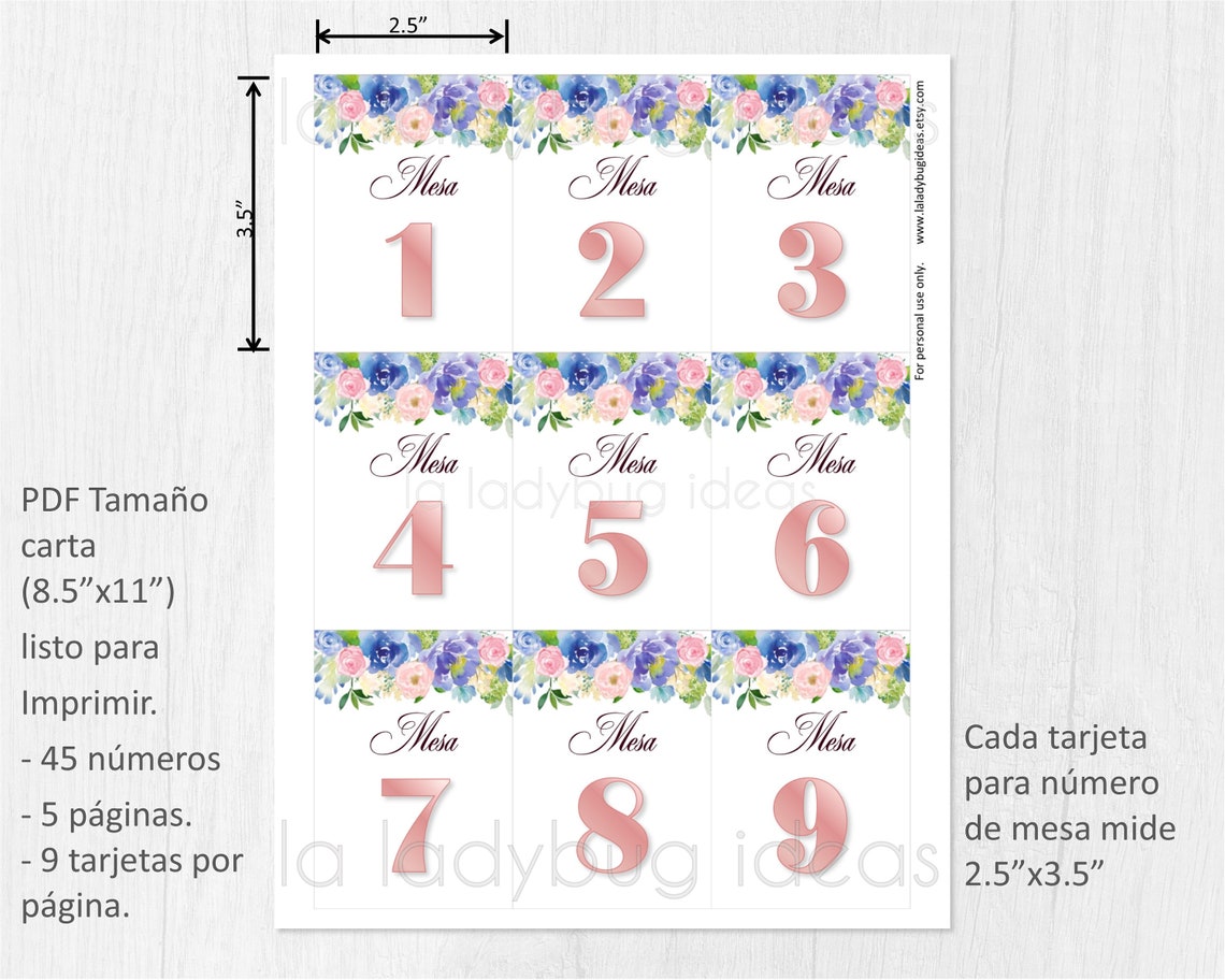 Números Para Mesa. Floral. Tarjetas Para Numeros De Mesa. - Etsy