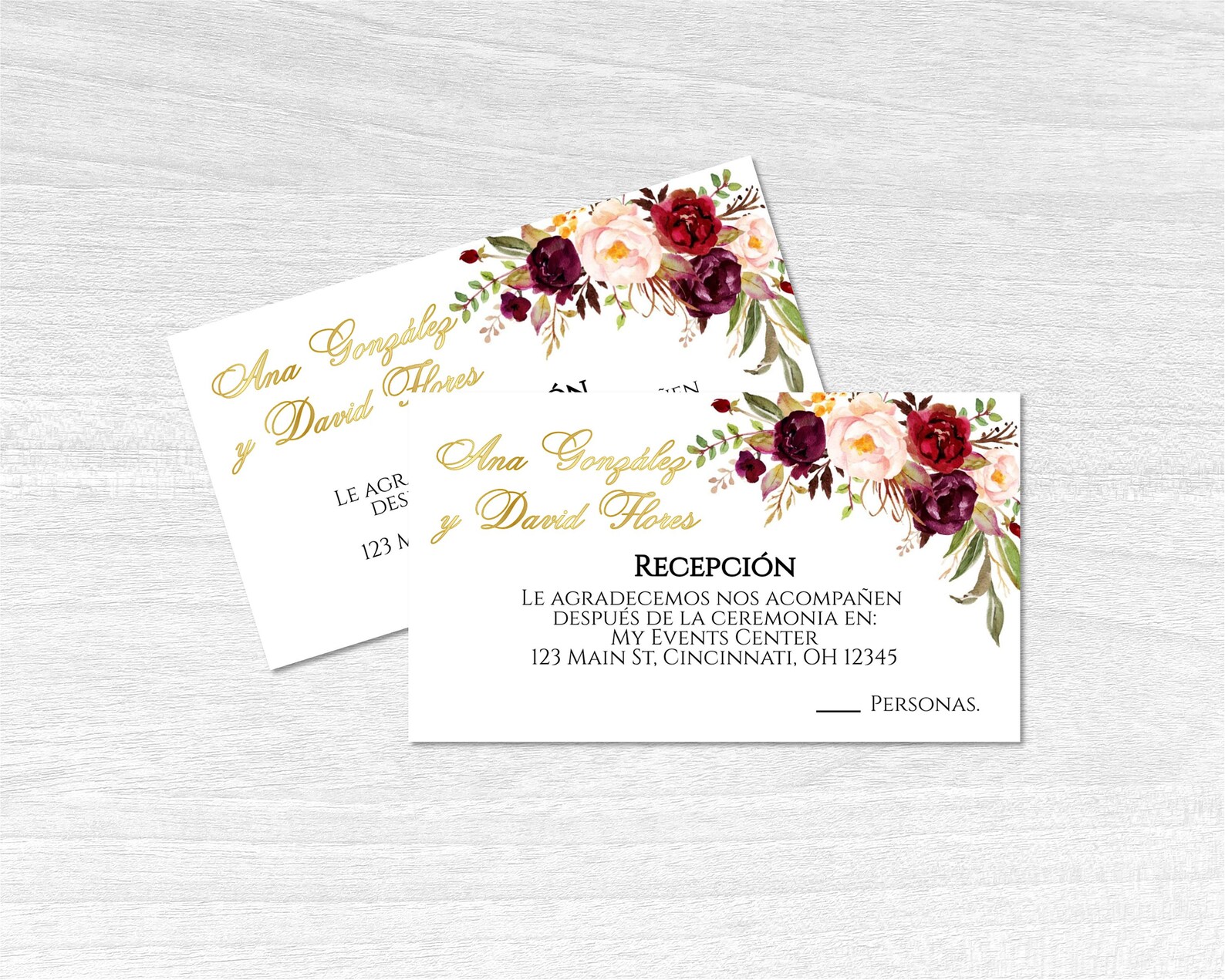 Wedding Card for Guests in Spanish Floral. Pases Para Boda Para Editar ...