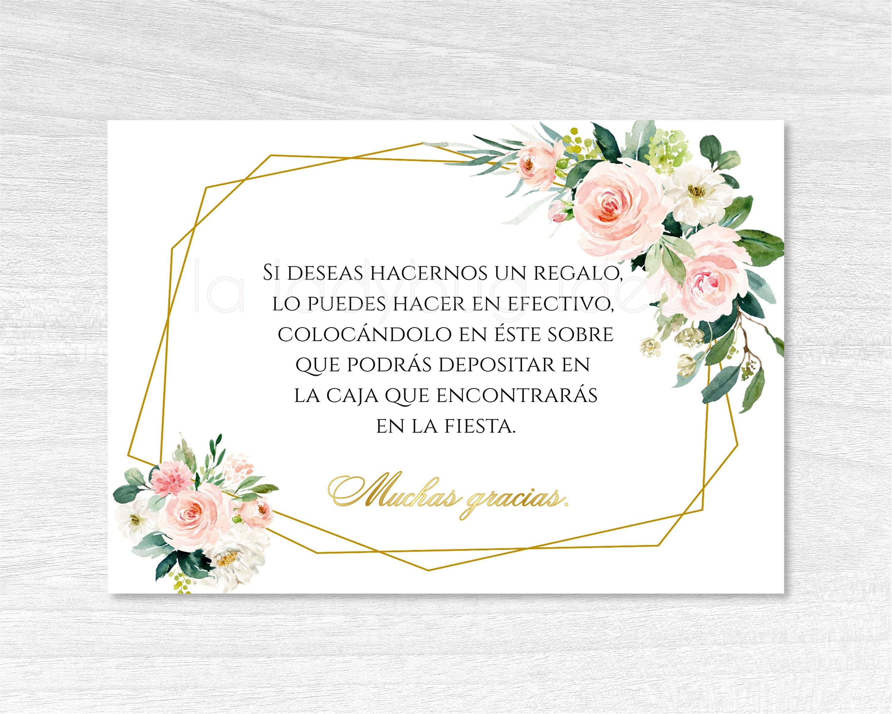 Wedding Card for Gift in Spanish Floral. Pases Para Boda Para Editar ...
