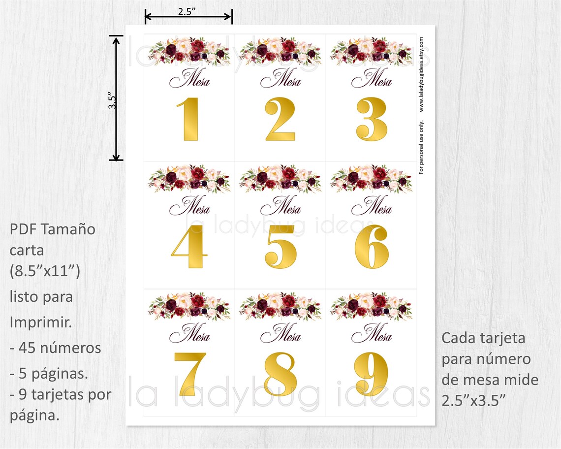 Floral Table Number Cards in Spanish (digital Download) - Etsy