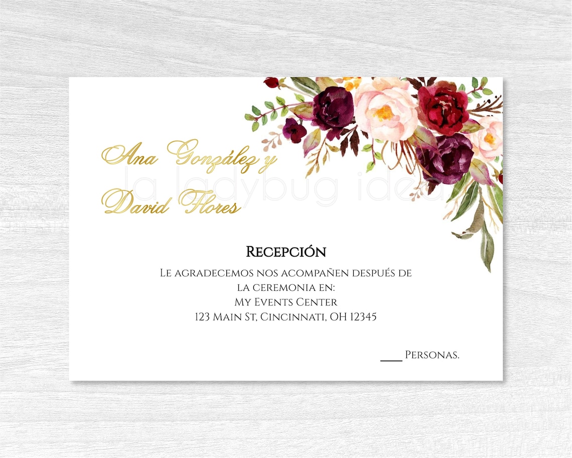 Wedding Card for Guests in Spanish Floral. Pases Para Boda Para Editar ...