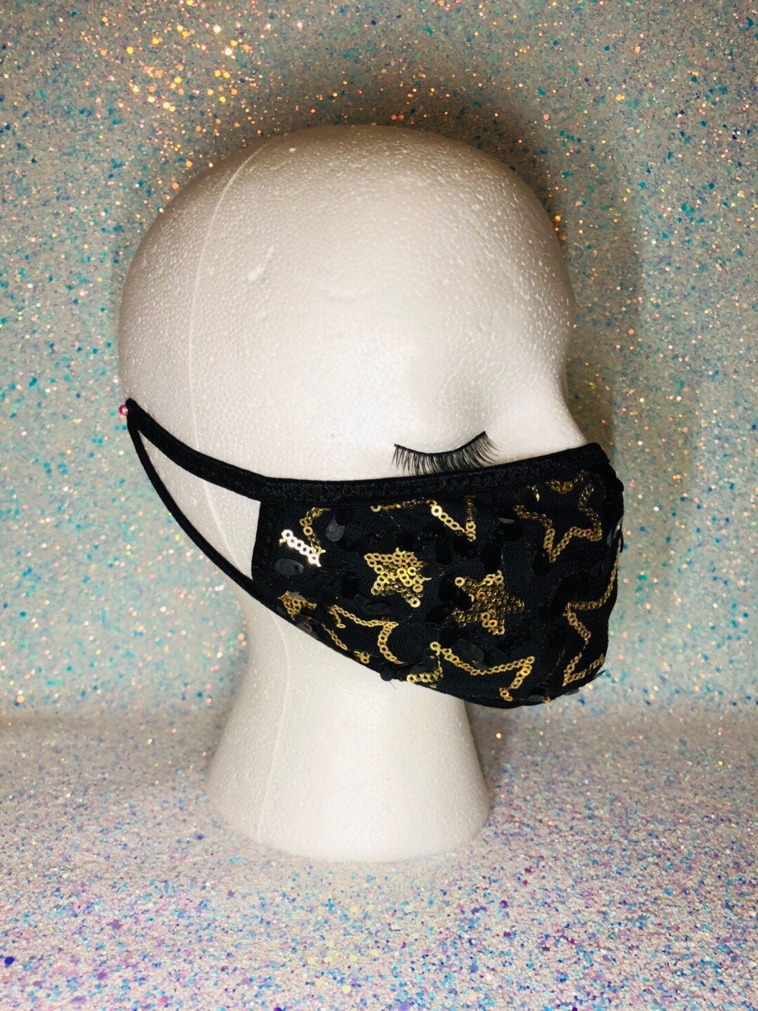 Gold Stars/black Face Mask | WASHABLE, REUSABLE Face Mask Facemask ...