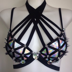 CUSTOM SIZE- Holographic Space Babe | Rave Bra EDC Halloween Alien ...