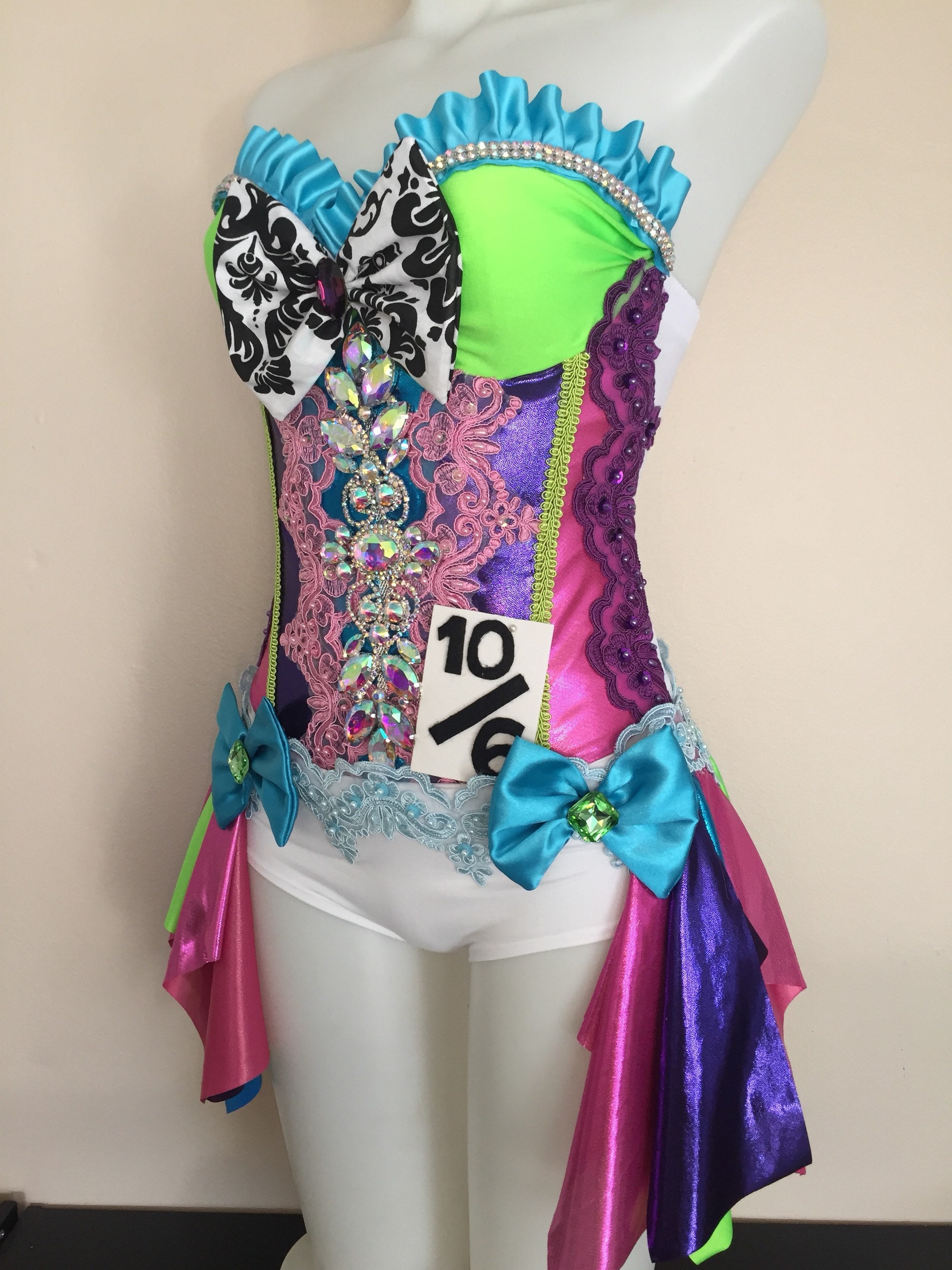 CUSTOM SIZE Mad Hatter Corset Costume EDC Rave Bra Top | Etsy