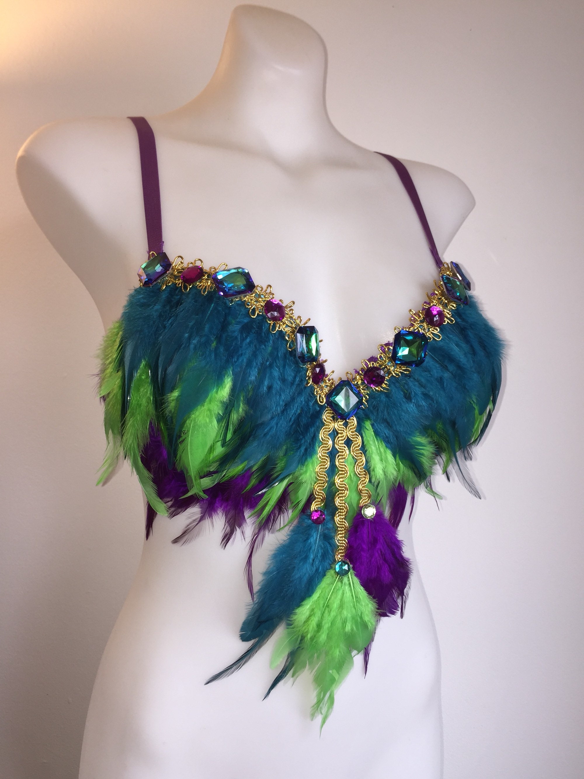 Custom Size Samba Carnival Feather Bra Edc Rave Dance Etsy