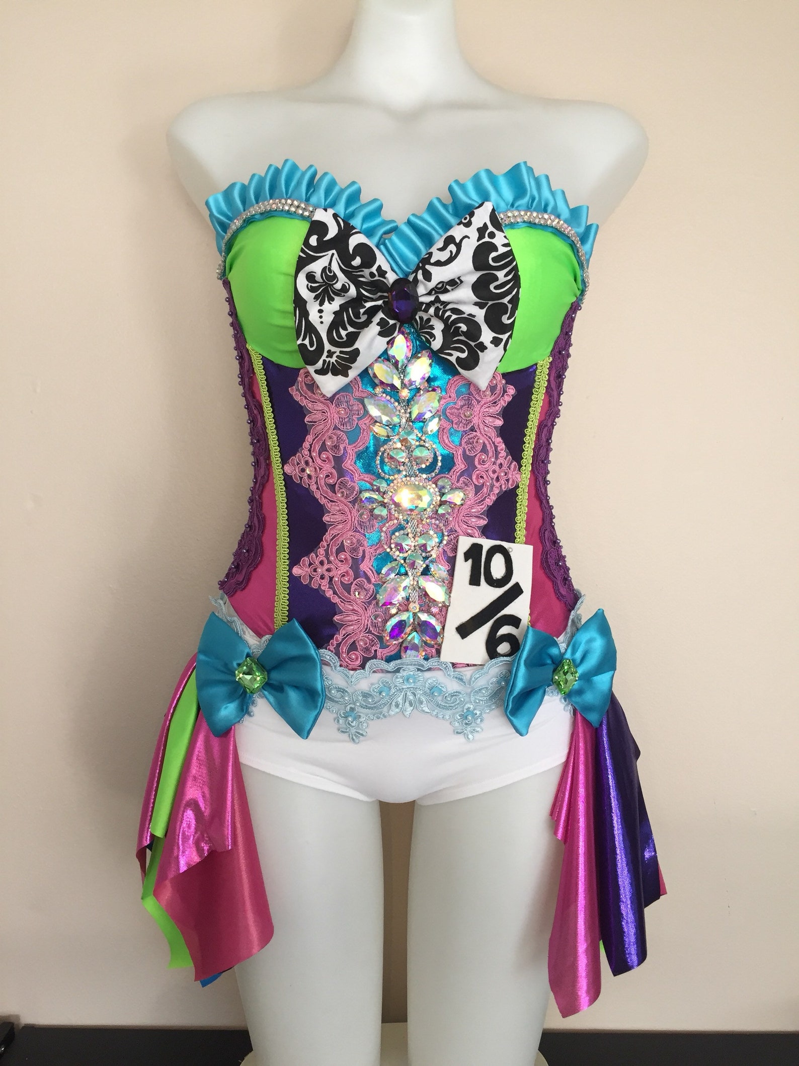 CUSTOM SIZE Mad Hatter Corset Costume EDC Rave Bra Top | Etsy